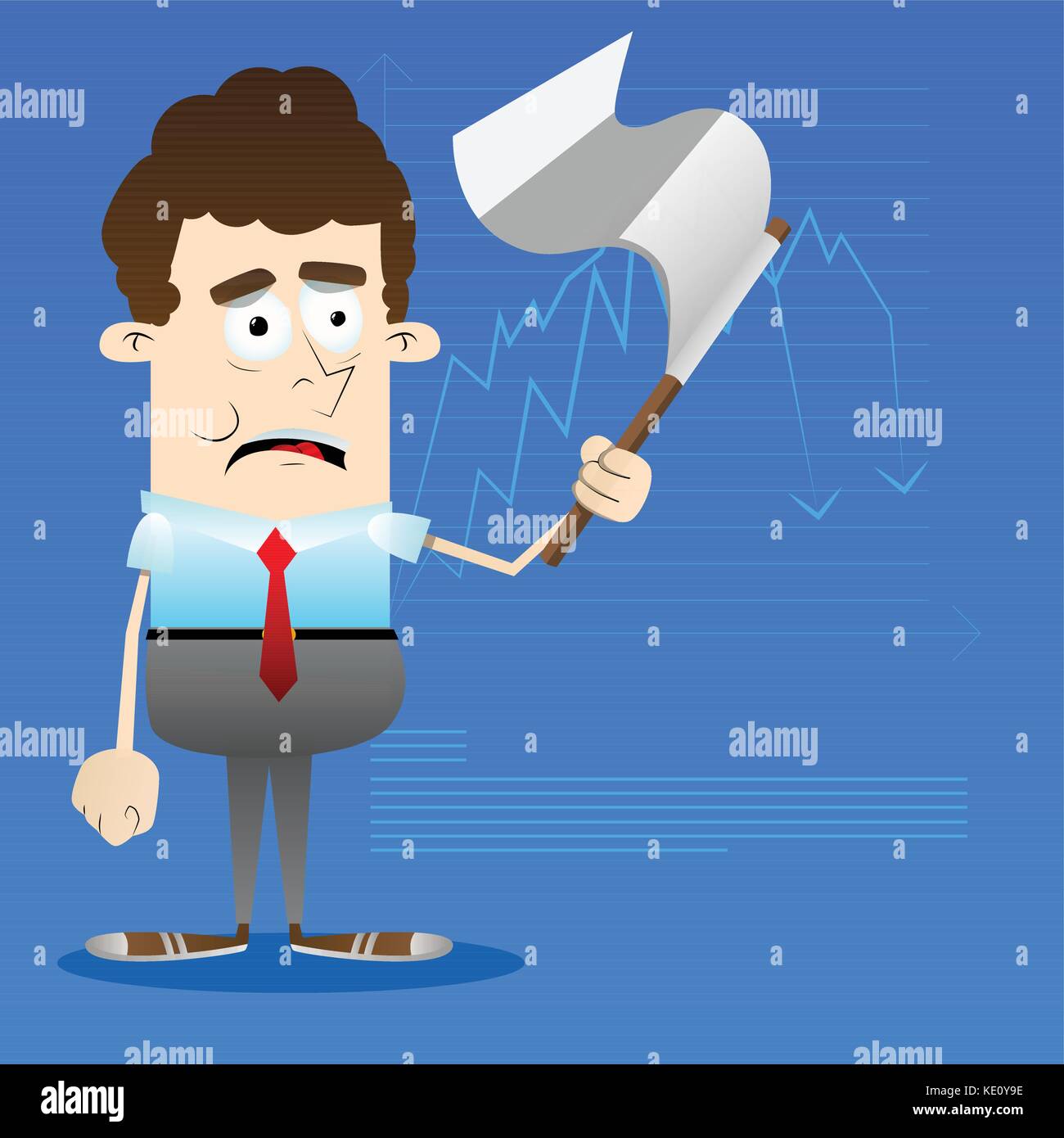 Sad business office worker with white flag. Vector cartoon character ...