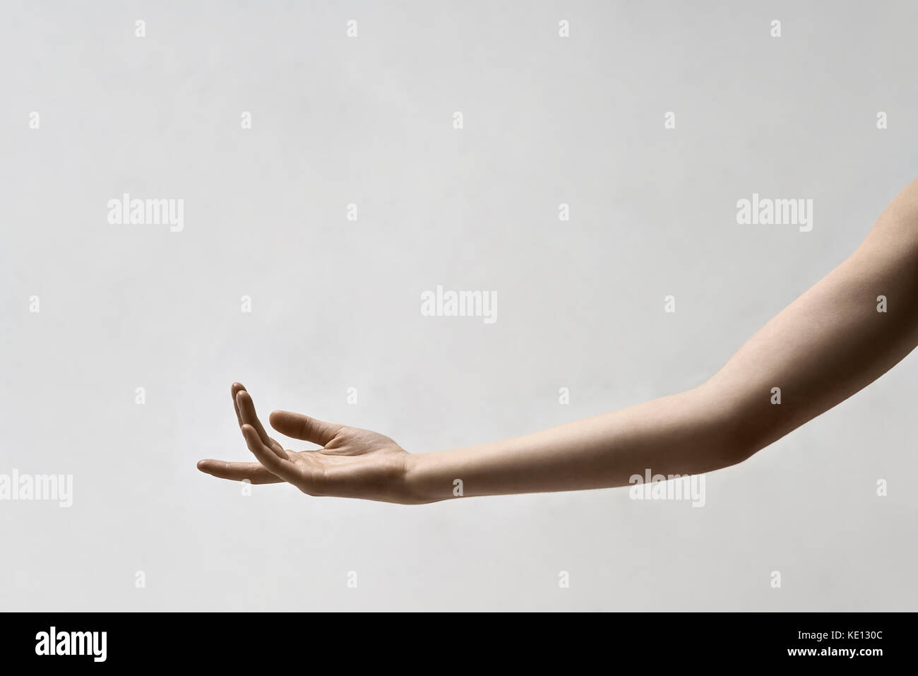 Nice female arm on the gray background in the studio. Closeup ...