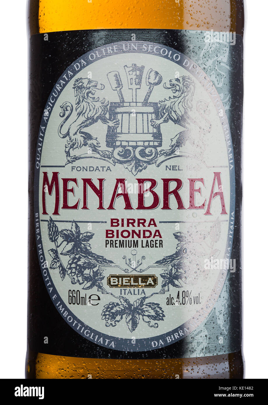 LONDON, UK - MAY 15, 2017: Bottle of Menabrea birra blonda premium ...