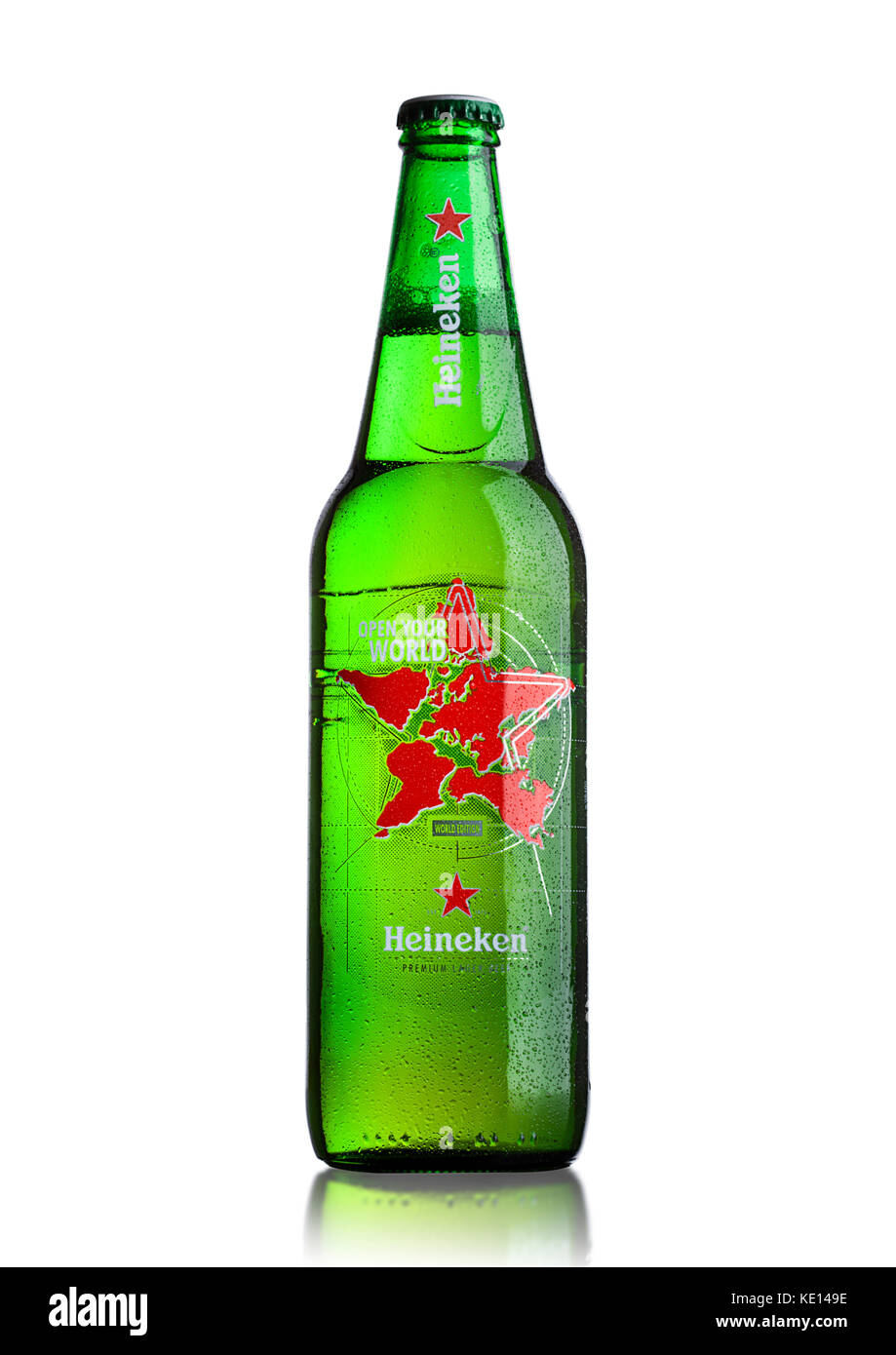 LONDON, UK - MAY 15, 2017: A bottle of Heineken beer world edition on ...