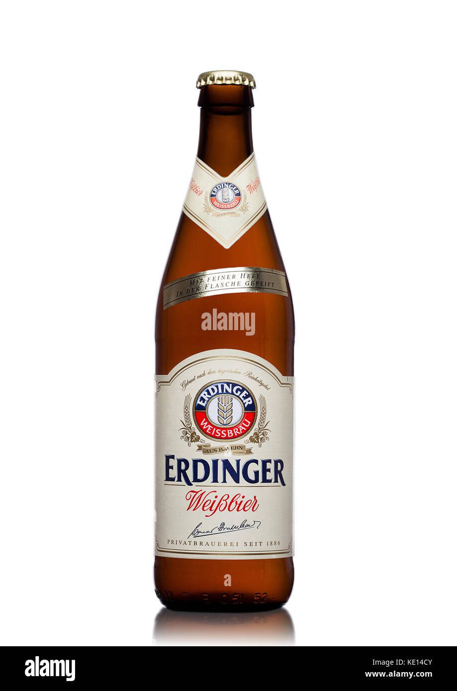 LONDON, UK - MARCH 15, 2017: Bottle of Erdinger wheat beer on a white ...