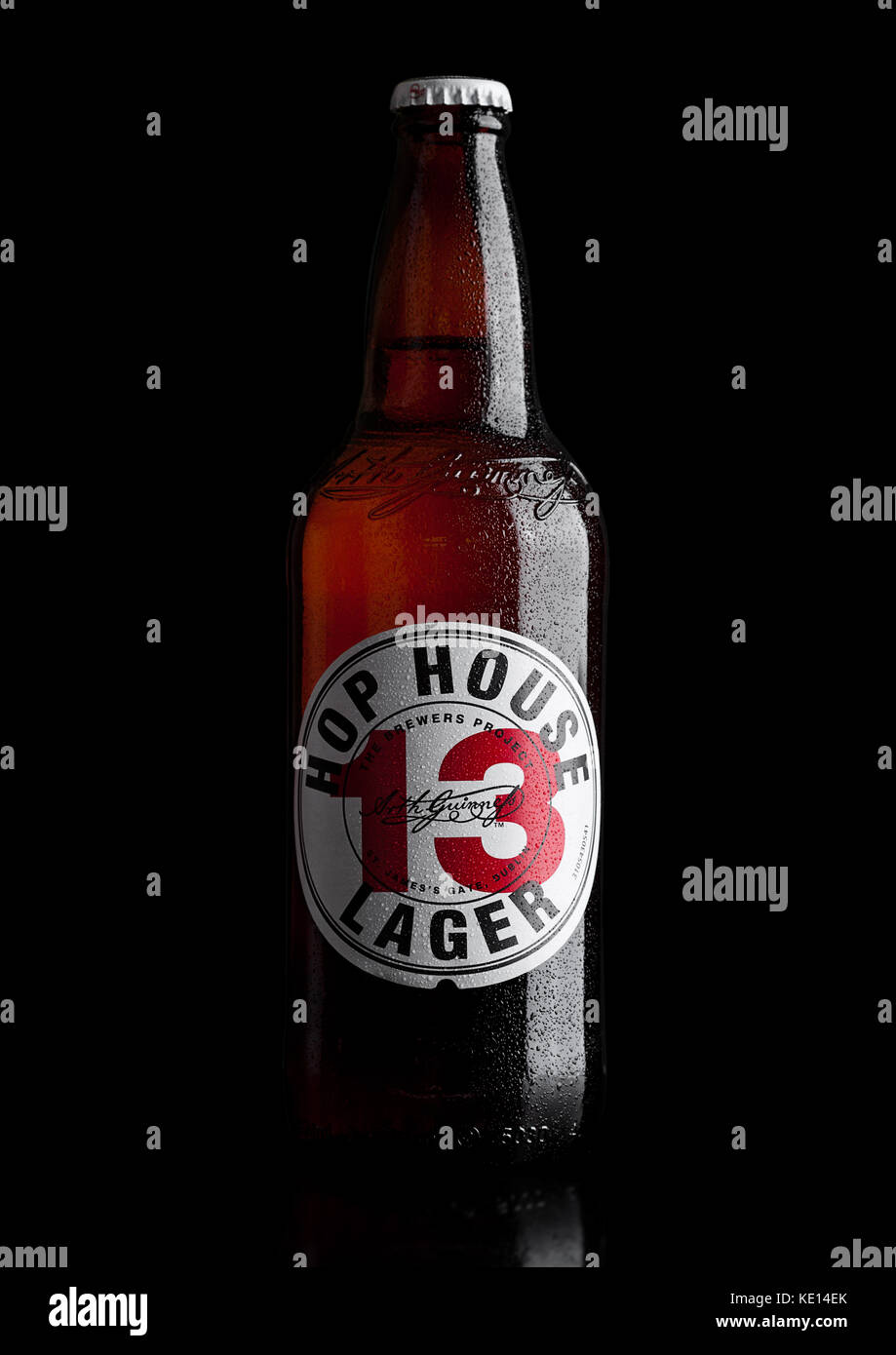 LONDON,UK - MARCH 30, 2017 : Bottle of Hop House 13 lager beer on black ...