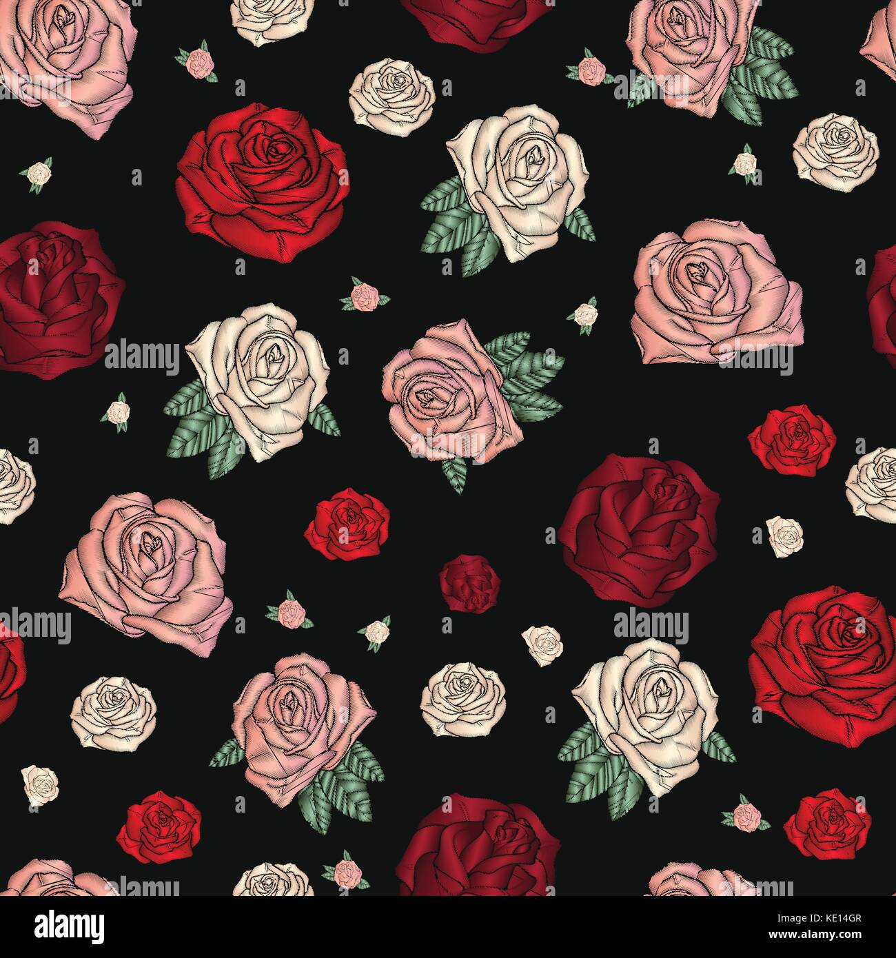 Embroidery seamless pattern with roses Stock Vector Image & Art - Alamy