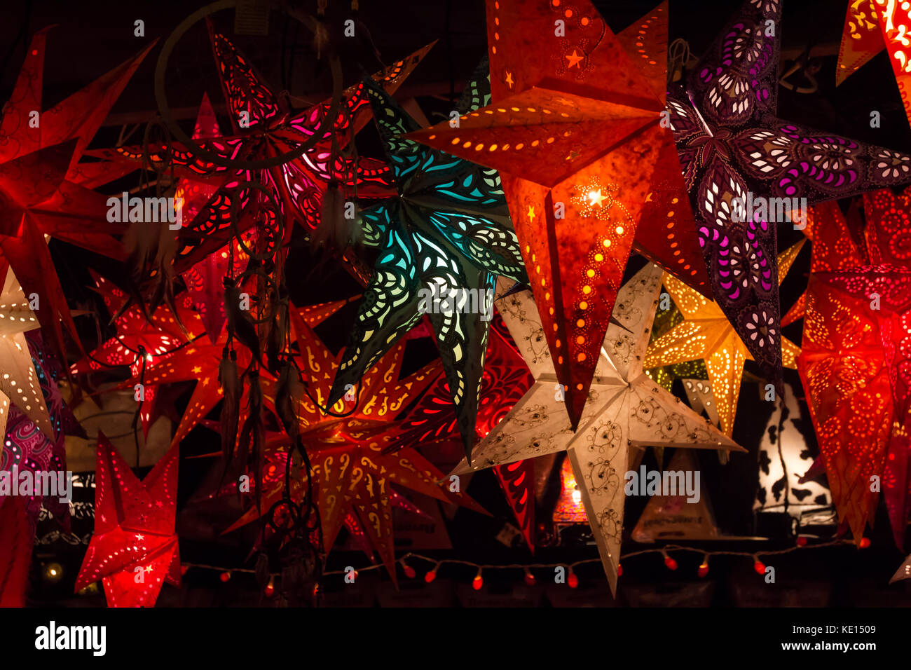 Star lanterns / A background of star lanterns Stock Photo - Alamy