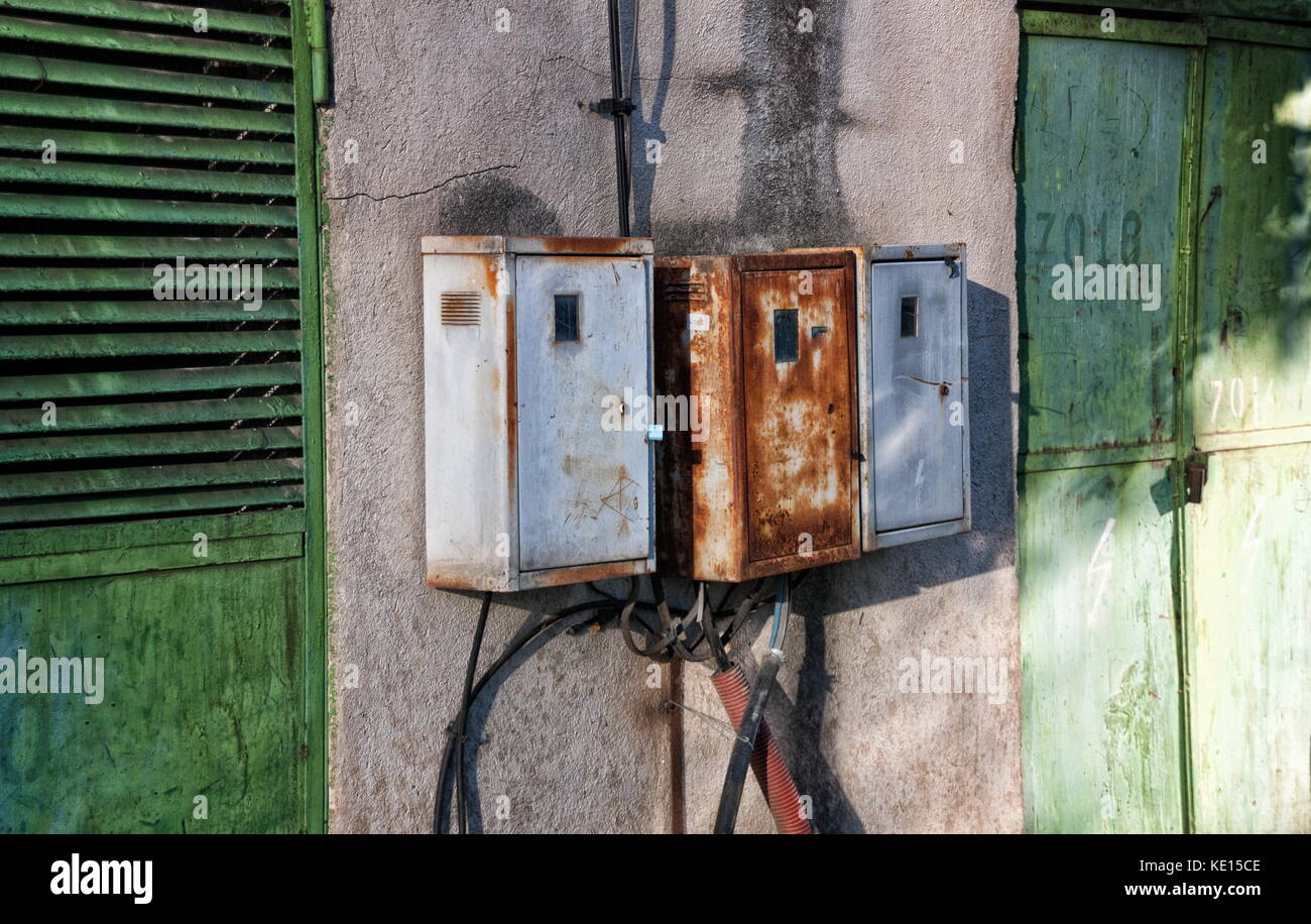 Old electric boxes hi-res stock photography and images - Alamy