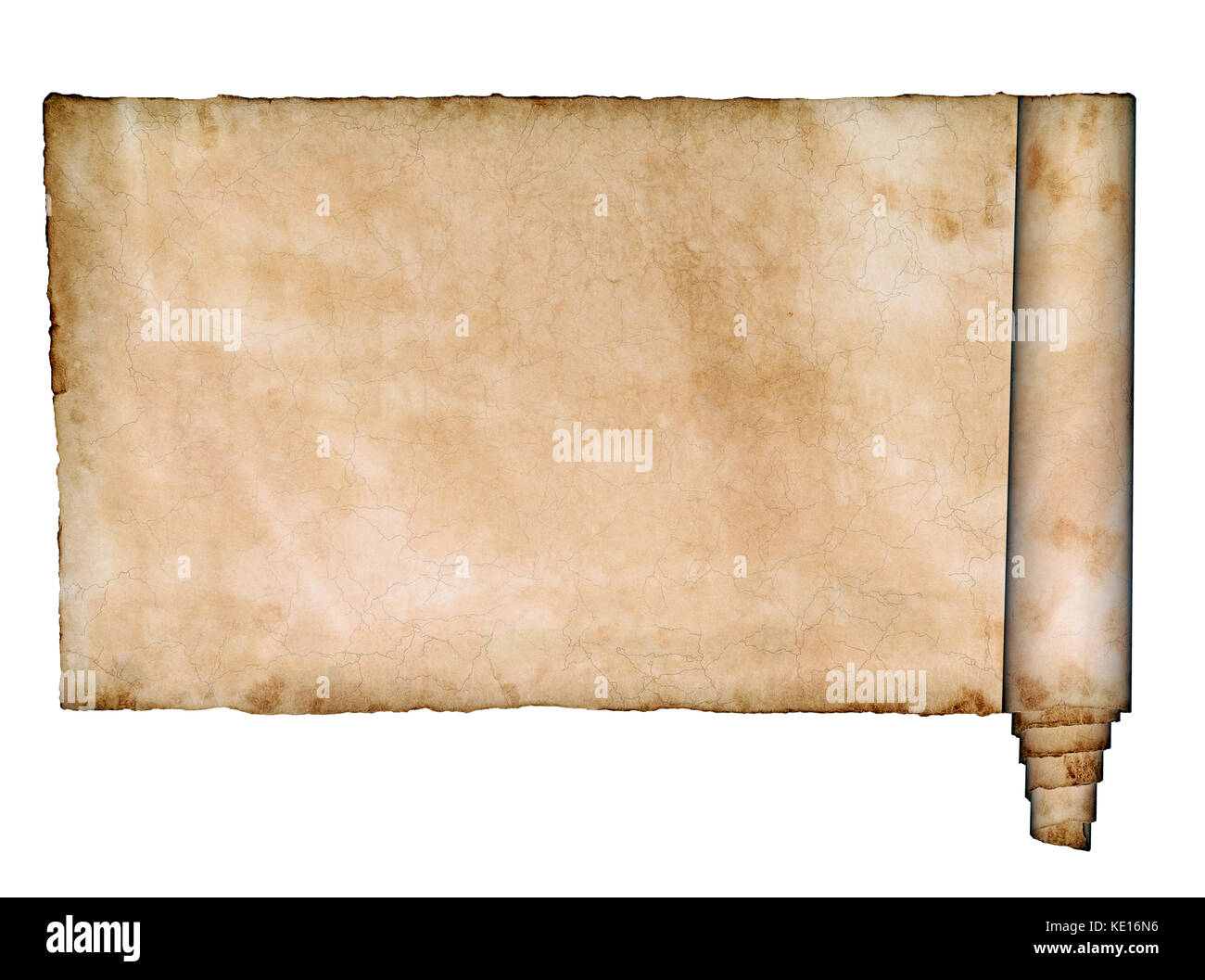 Vintage blank paper scroll isolated over white background with copy ...