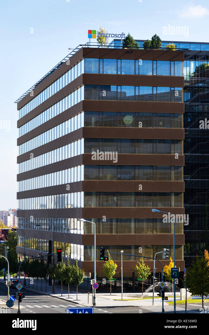 PRAGUE, CZECH REPUBLIC - OCTOBER 14: Microsoft company logo on ...