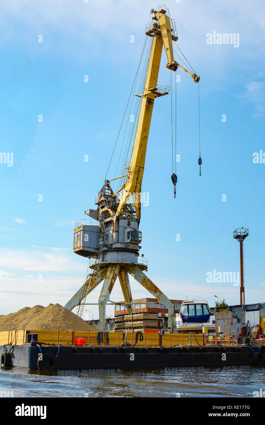 Kaliningrad, the old crane at the commercial port on the river Pregel ...