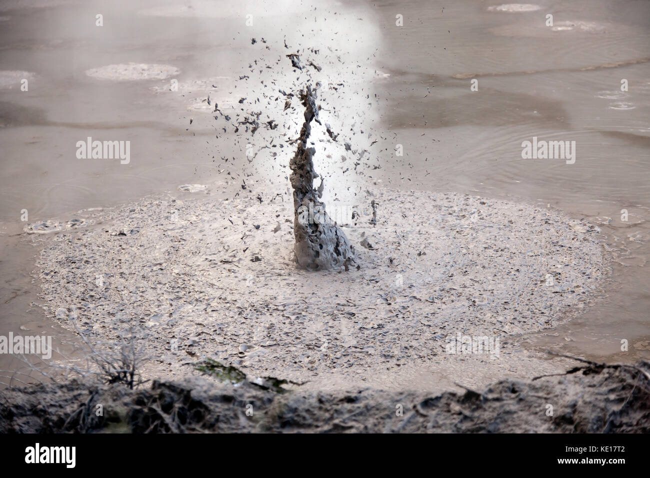 Close-up of a bubbling mud pool, in the Waiotapu active geothermal area ...