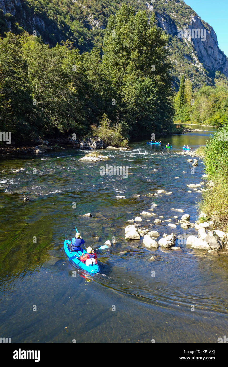Canoeing on Ariege River, French Pyrenees Stock Photo - Alamy