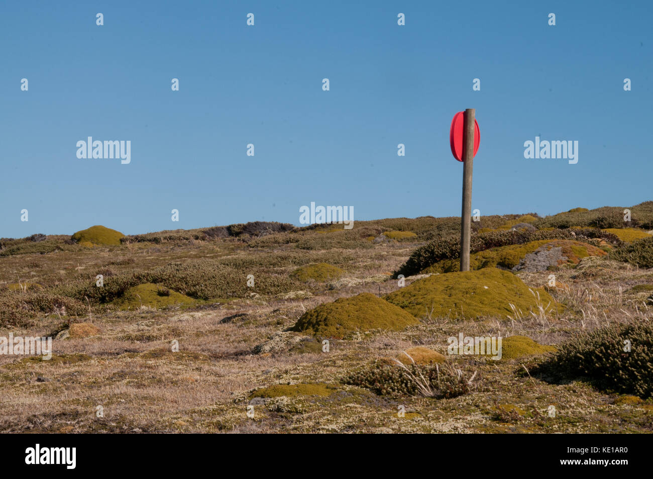 Red Sign, Green Landscape, Blue Sky Stock Photo - Alamy