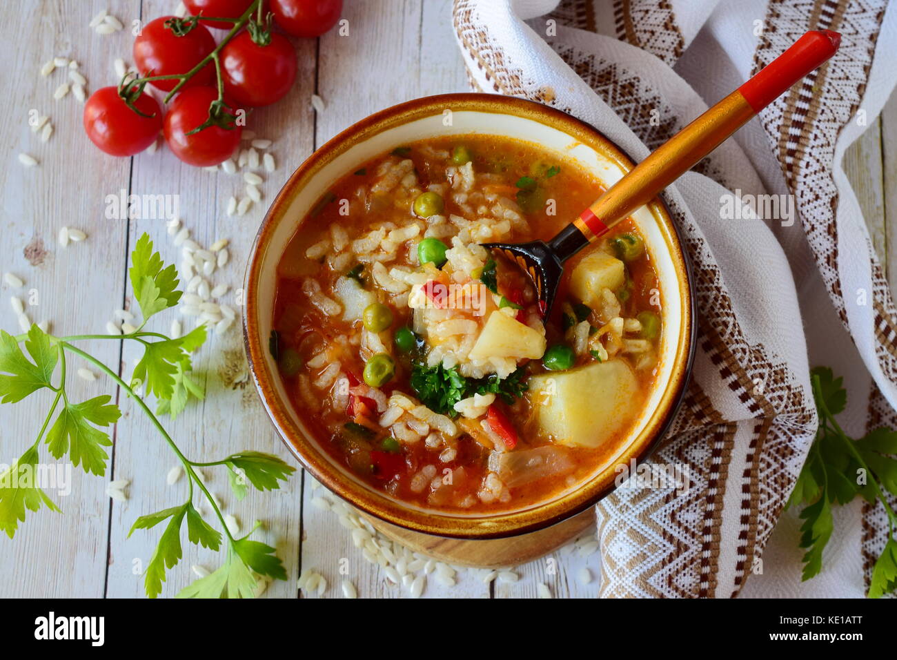 Vegetable soup with rice Stock Photo - Alamy