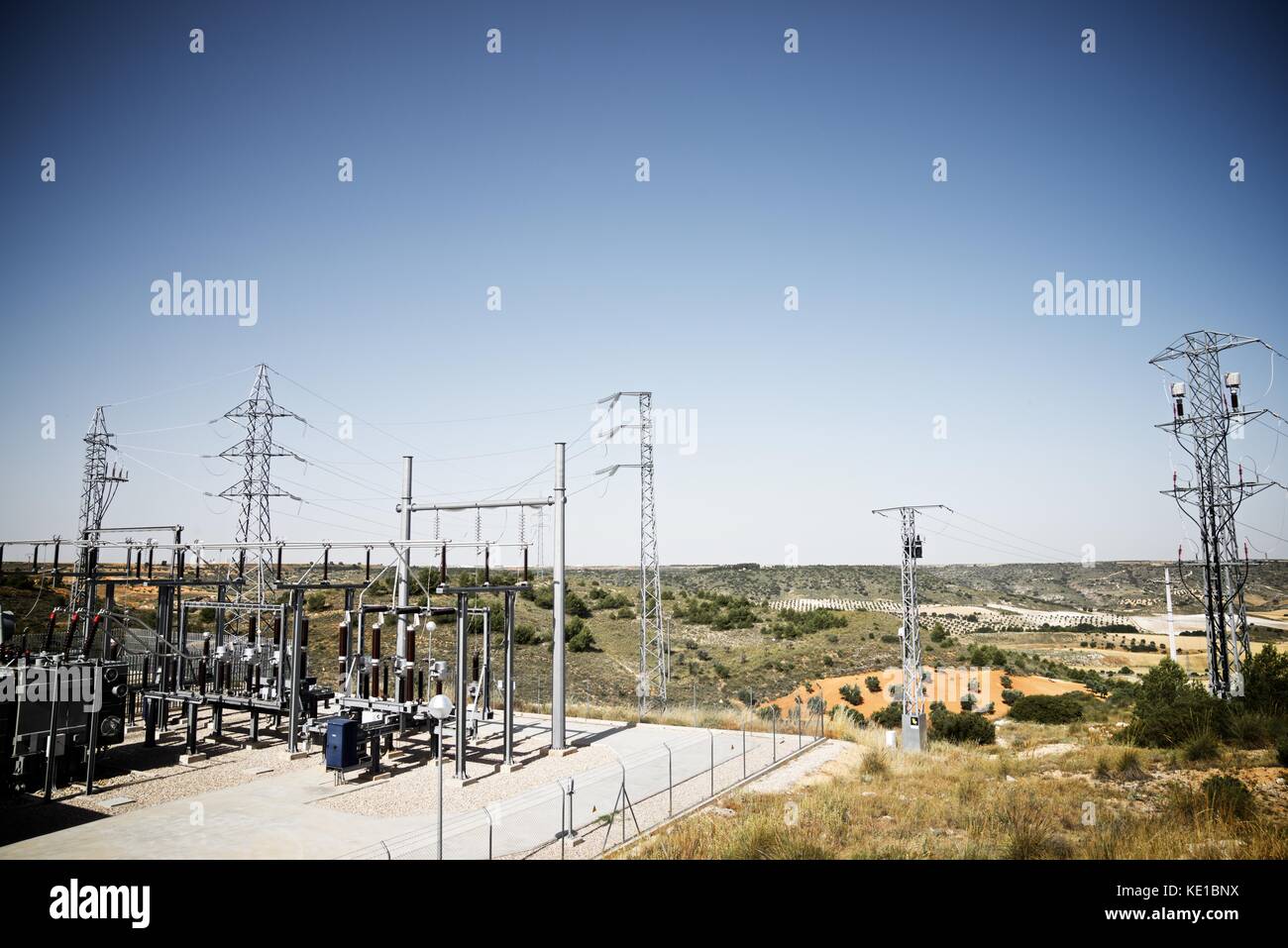 Closeup of an electrical substation, Toledo Province, Castilla La ...