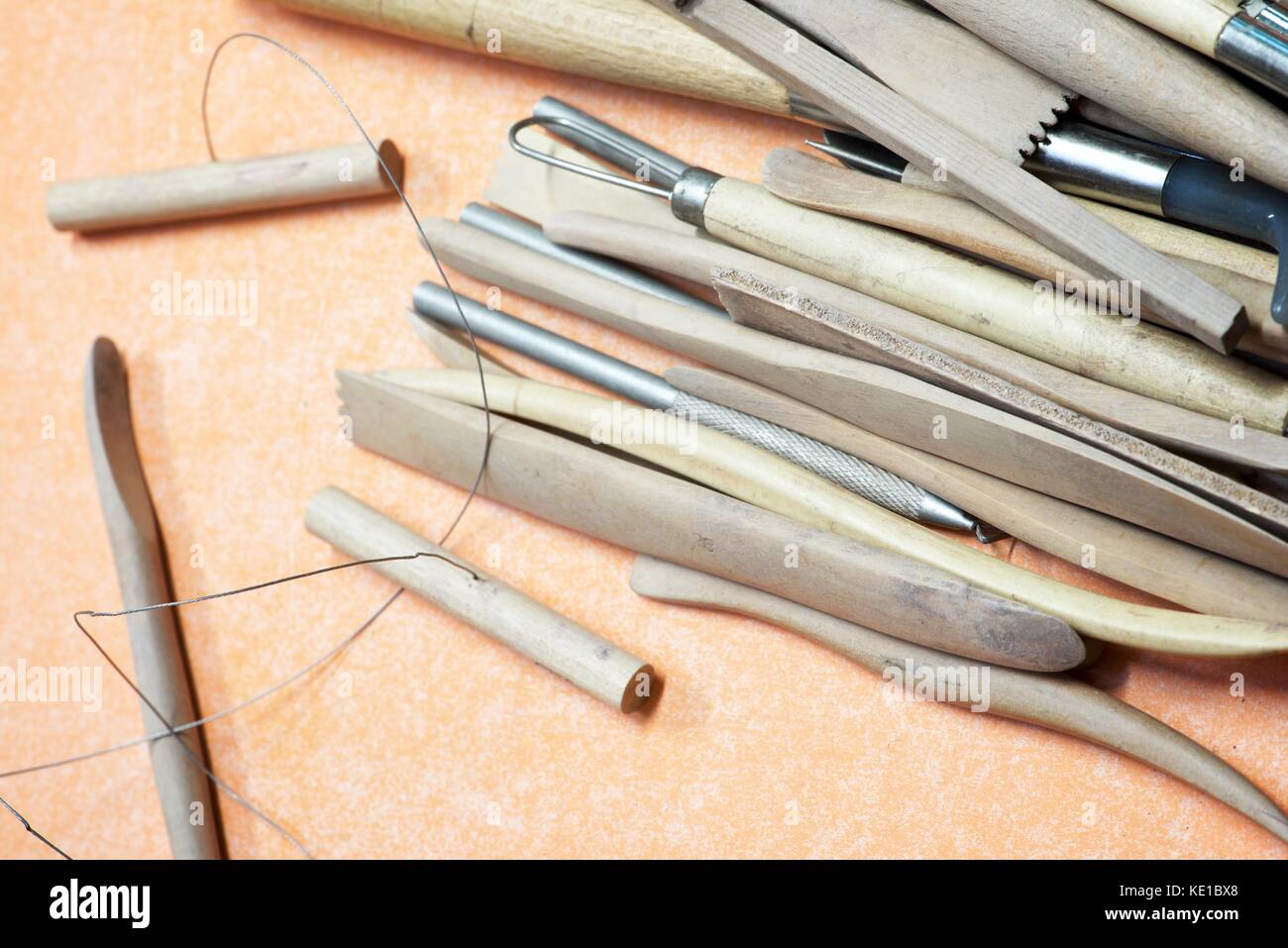 Group of tools used to model clay Stock Photo - Alamy