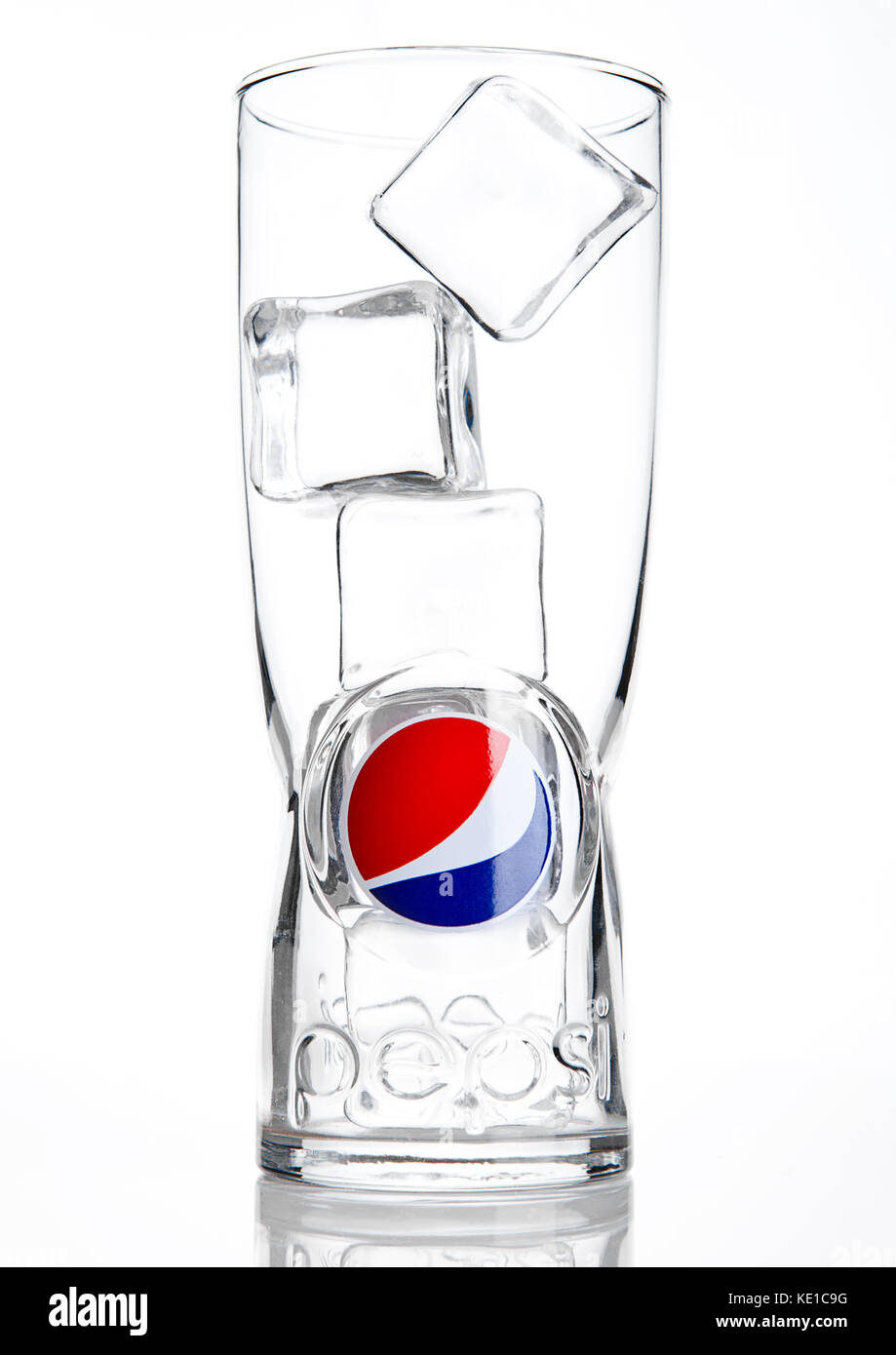 LONDON,UNITED KINGDOM-OCTOBER 03, 2016: Original empty pepsi cola glass ...