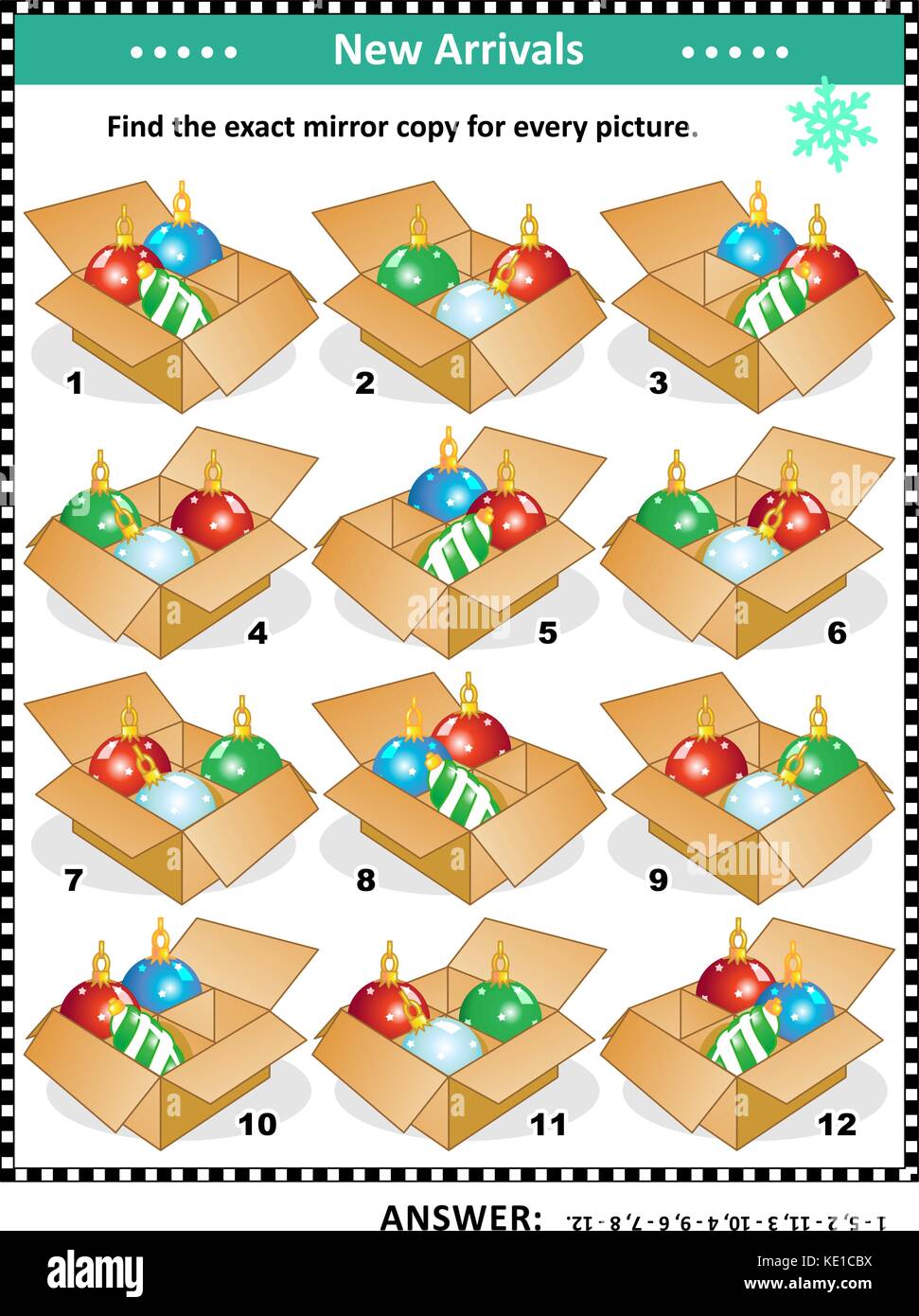Christmas or New Year themed visual puzzle with packaged ornaments ...