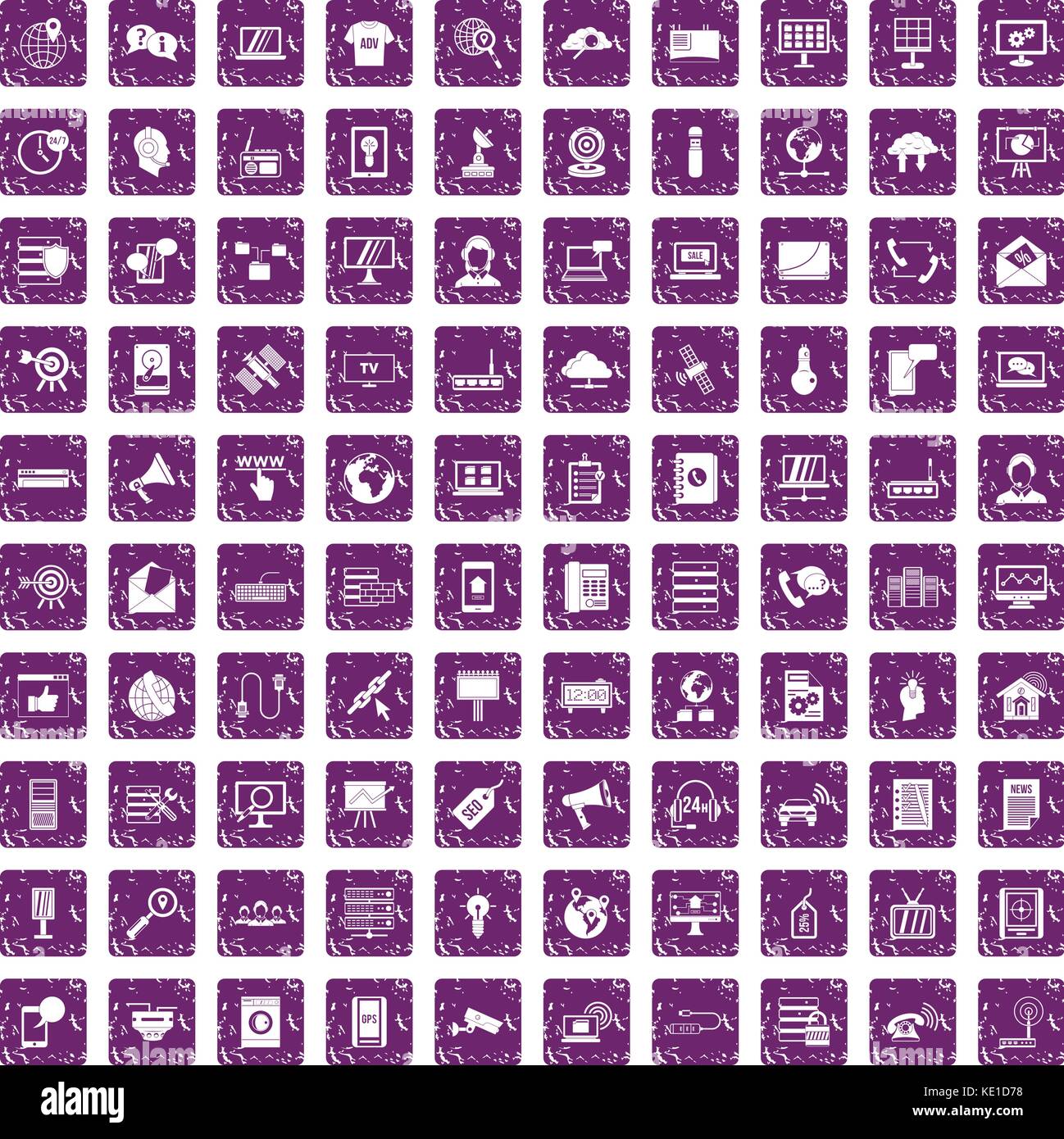 100 telecommunication icons set grunge purple Stock Vector Image & Art ...