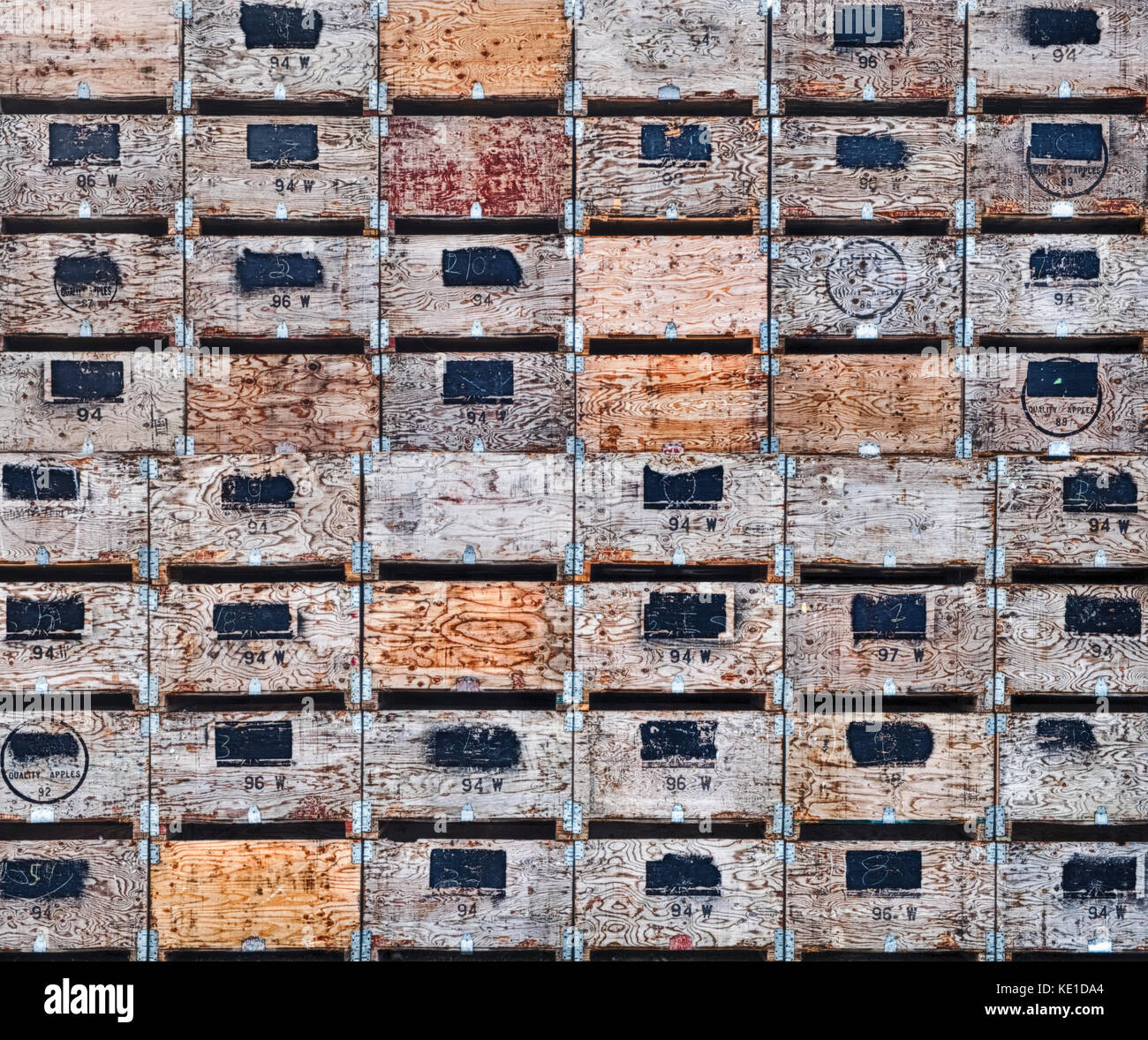 Huge stacks of wooden crates await the apple harvest in Washington ...