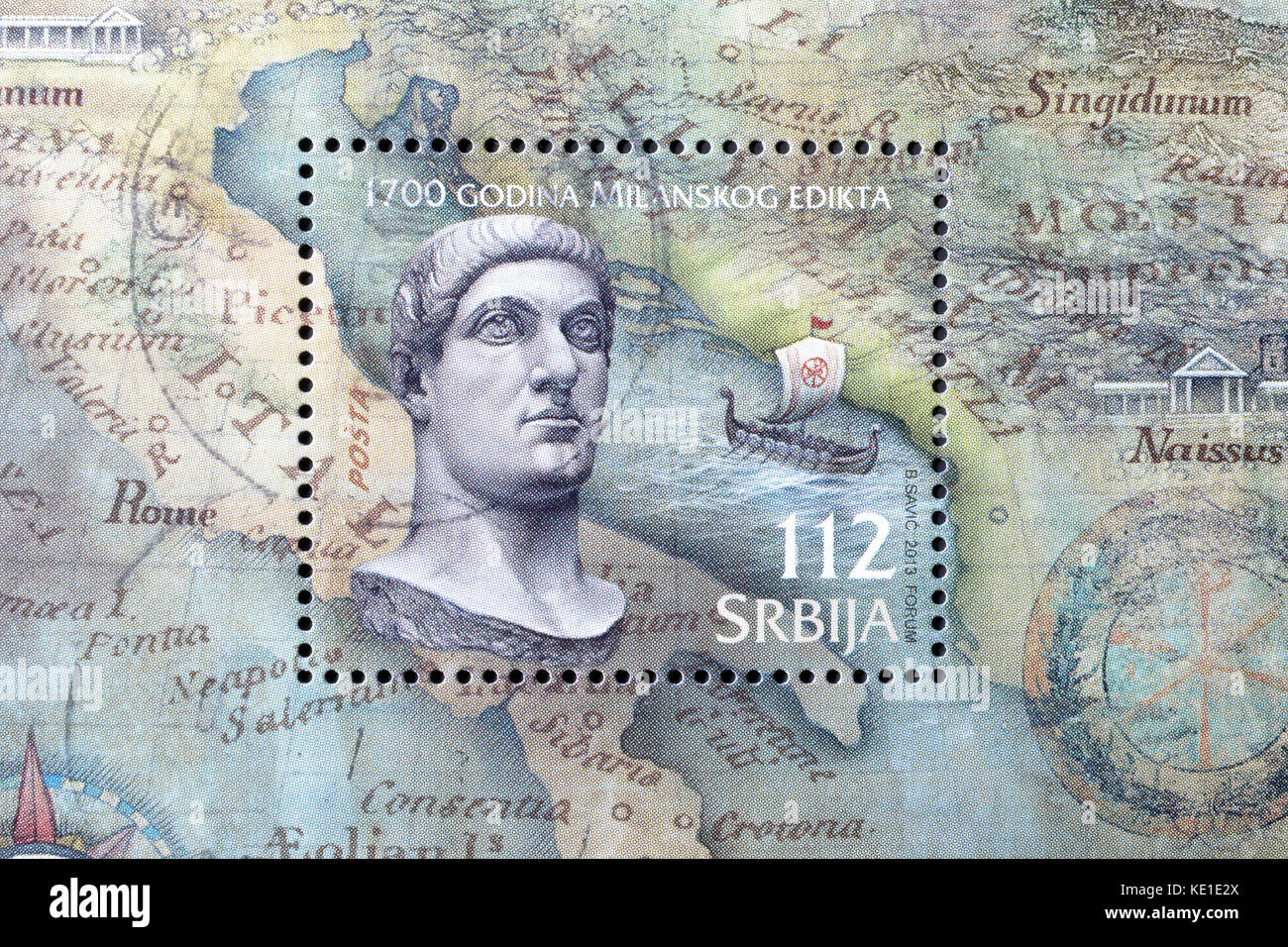 Cancelled postage stamp printed by Serbia, that shows portrait of ...