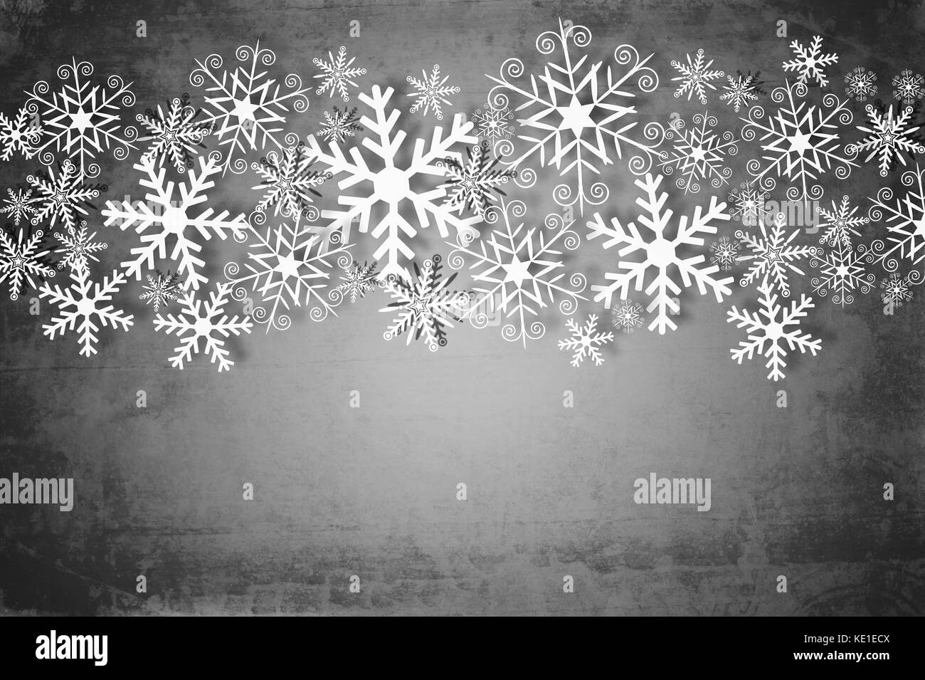 Grungy style, dark gray Christmas background with white snowflakes ...