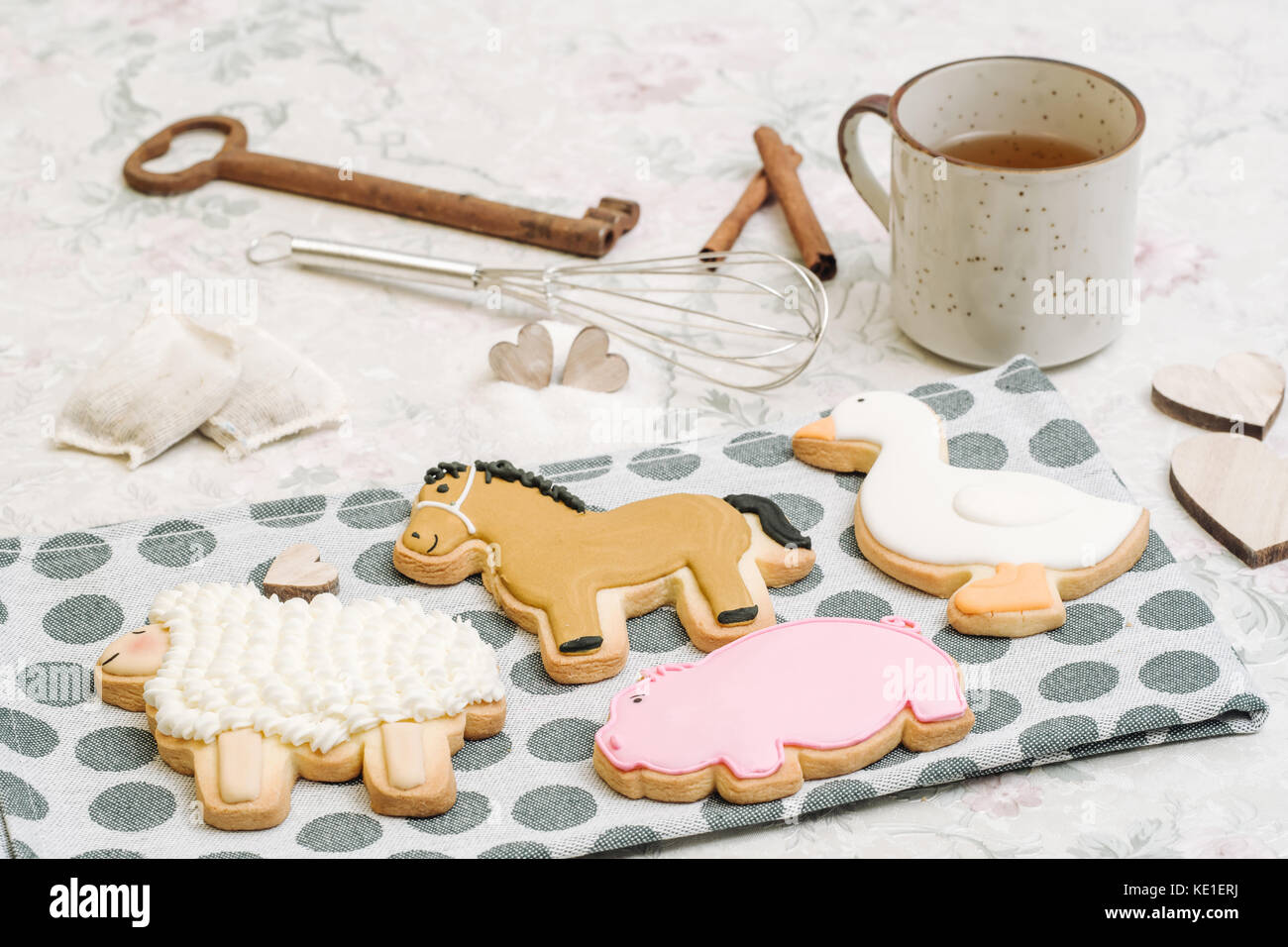 Cute hand made cookies in a shape of animals Stock Photo - Alamy