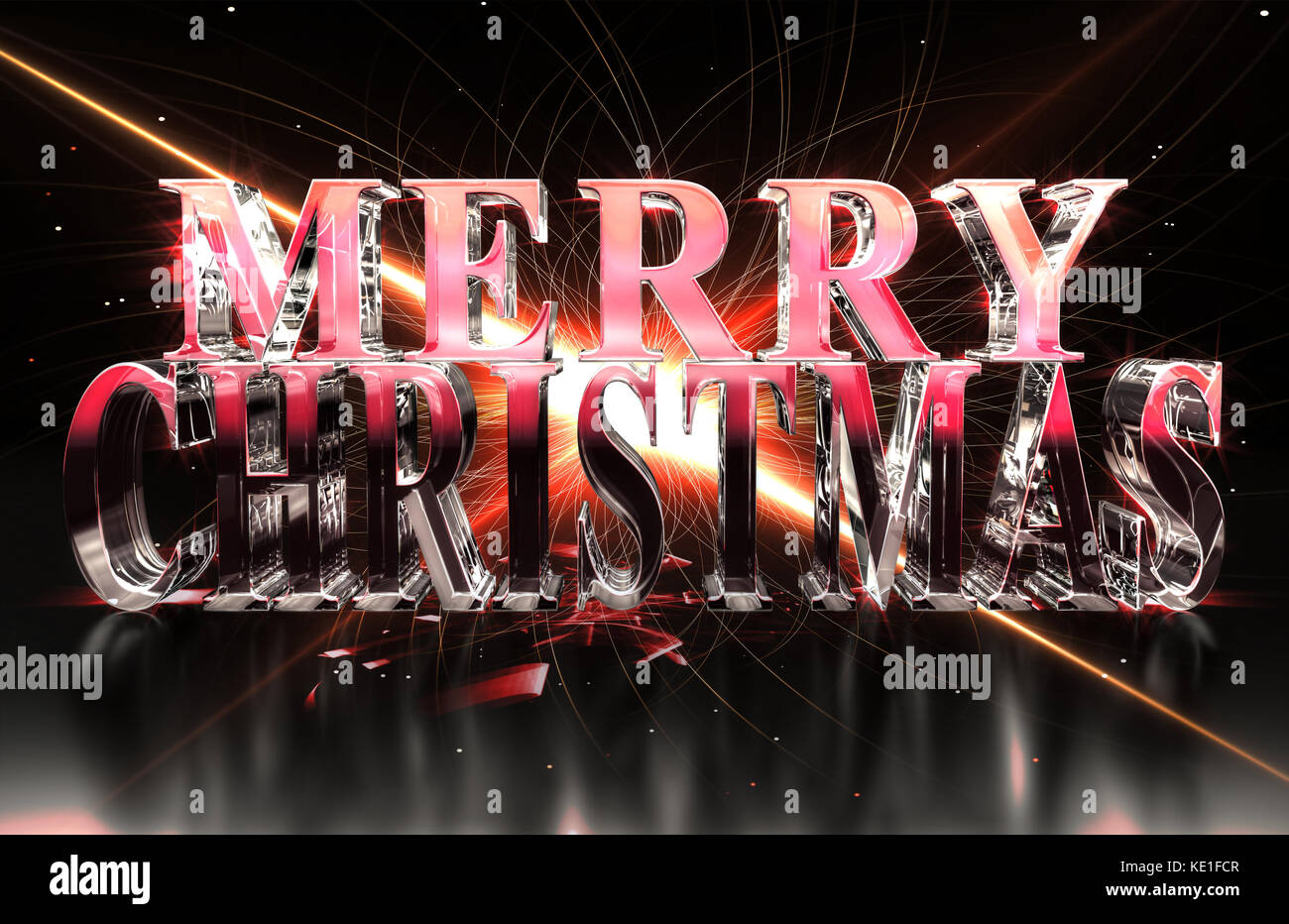 Merry Christmas text in glass material with red glare and caustics ...