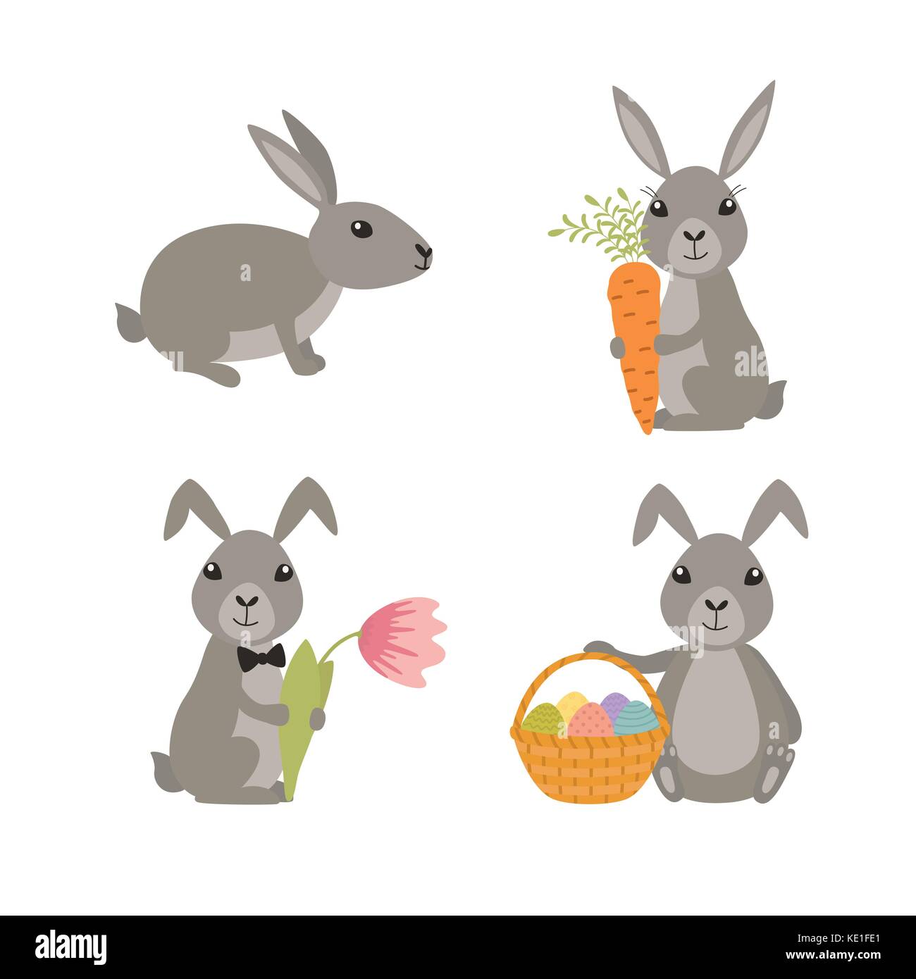 Set cute Easter rabbits. Holiday background Stock Vector Image & Art ...