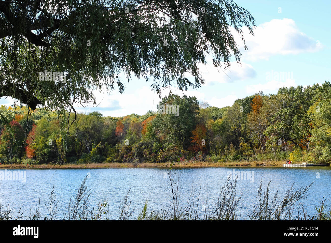 A beautiful scenic overlook in Michigan on a lake in the Autumn month ...