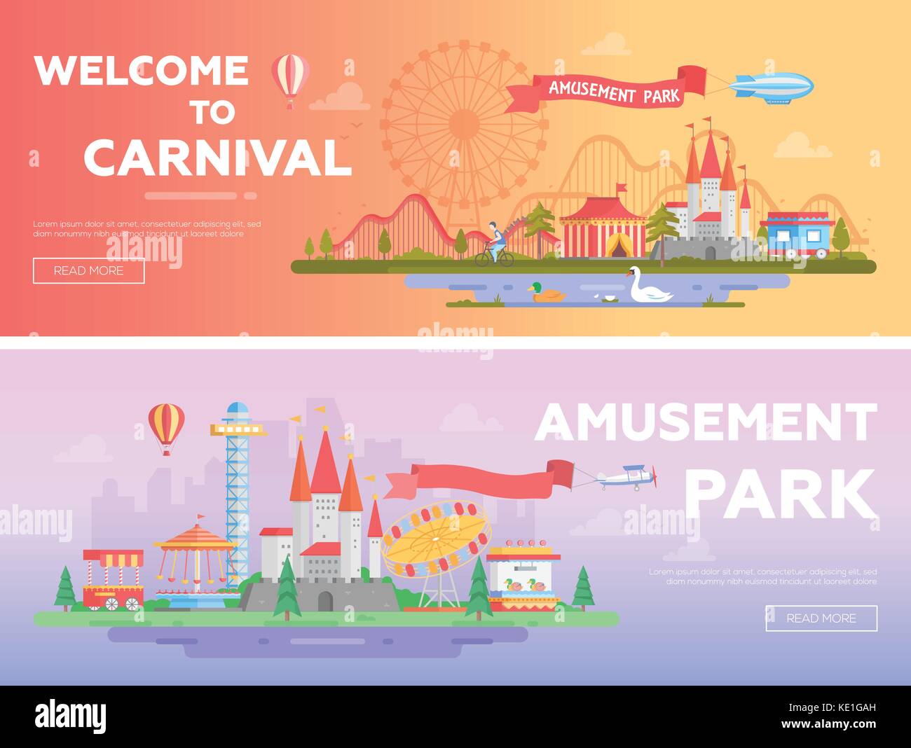 Amusement park - set of modern flat vector illustrations Stock Vector ...