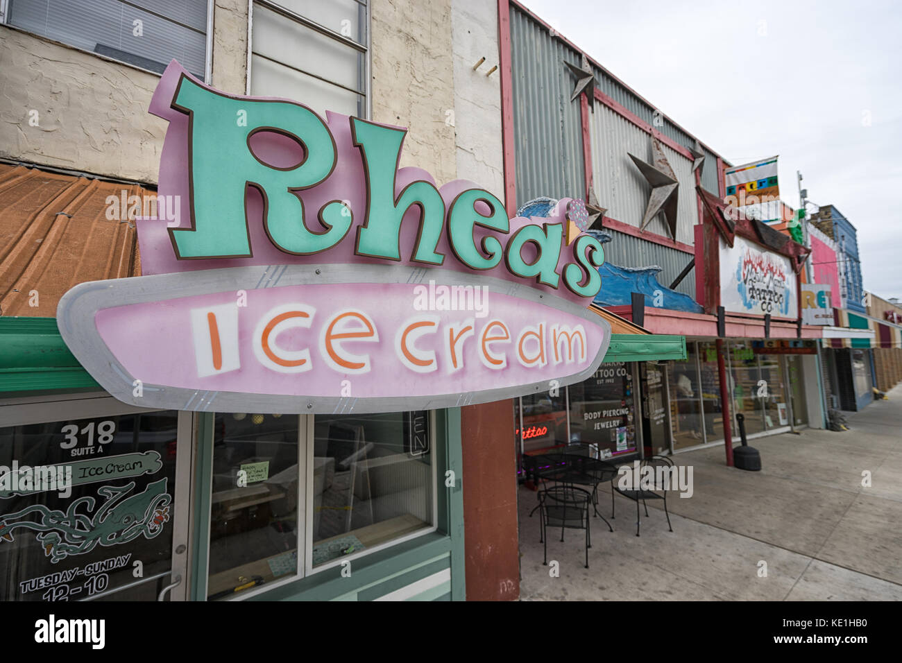 January 1, 2016 San Marcos, Texas, USA: small shop store fronts in the ...