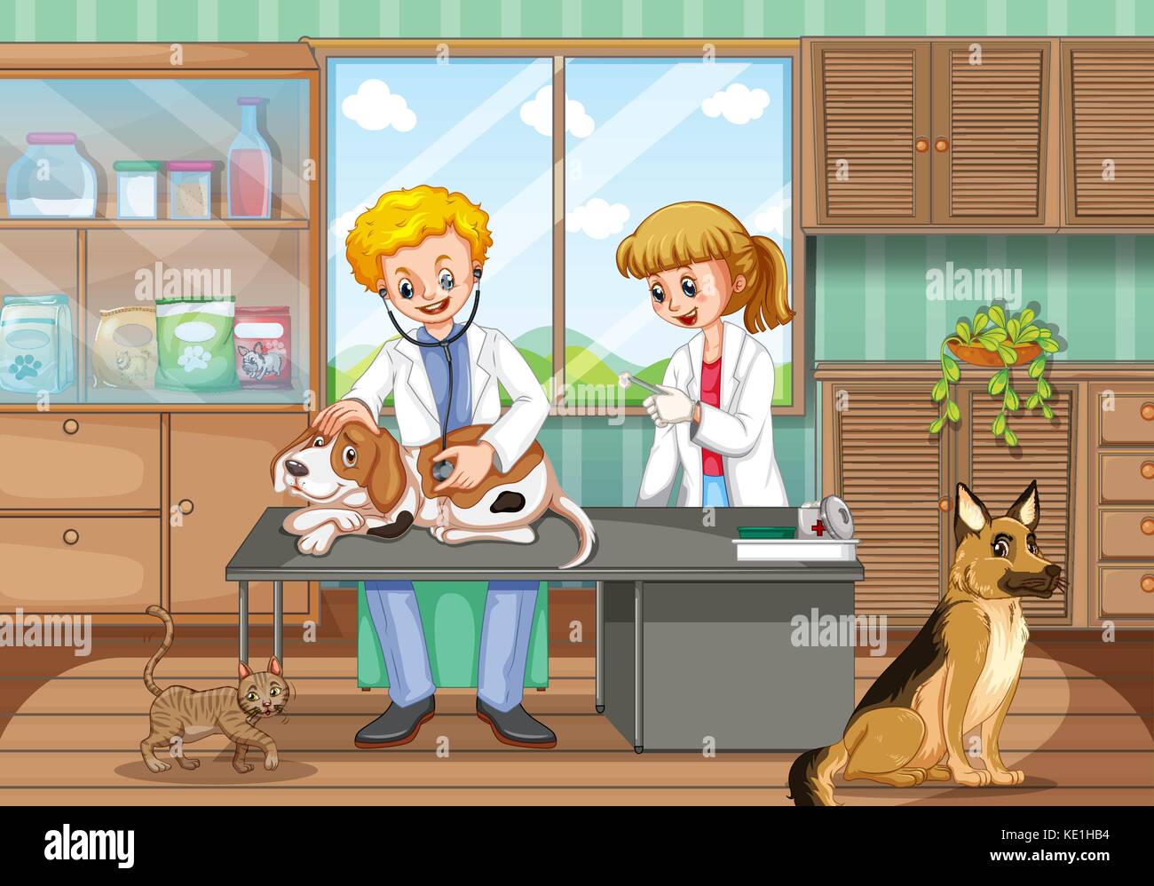 Two vets healing dogs in the hospital illustration Stock Vector Image ...