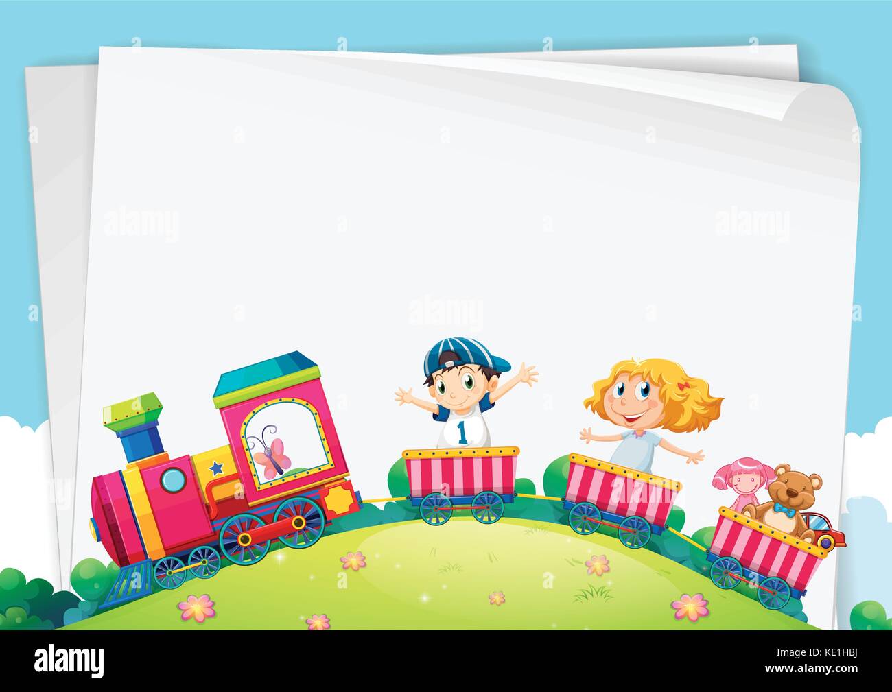 Paper design with children on the train illustration Stock Vector Image ...