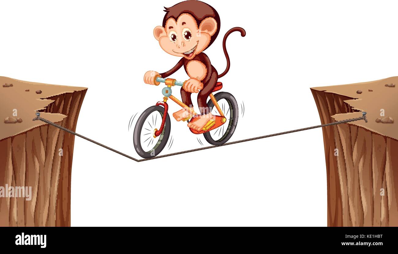 Monkey riding bike on the rope illustration Stock Vector Image & Art ...