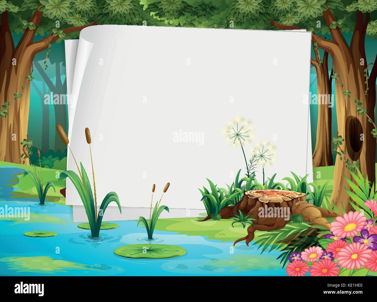 Paper design with pond in forest illustration Stock Vector Image & Art ...
