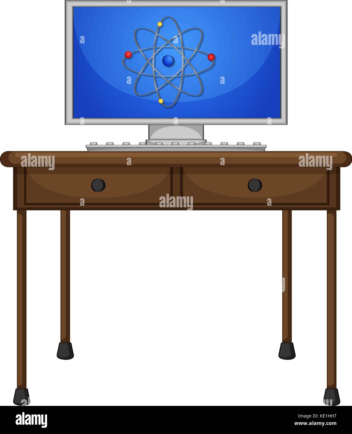 Computer on the wooden table illustration Stock Vector Image & Art - Alamy