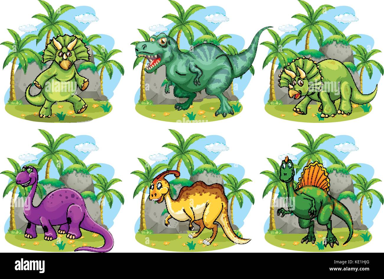 Six dinosaurs in the forest illustration Stock Vector Image & Art - Alamy