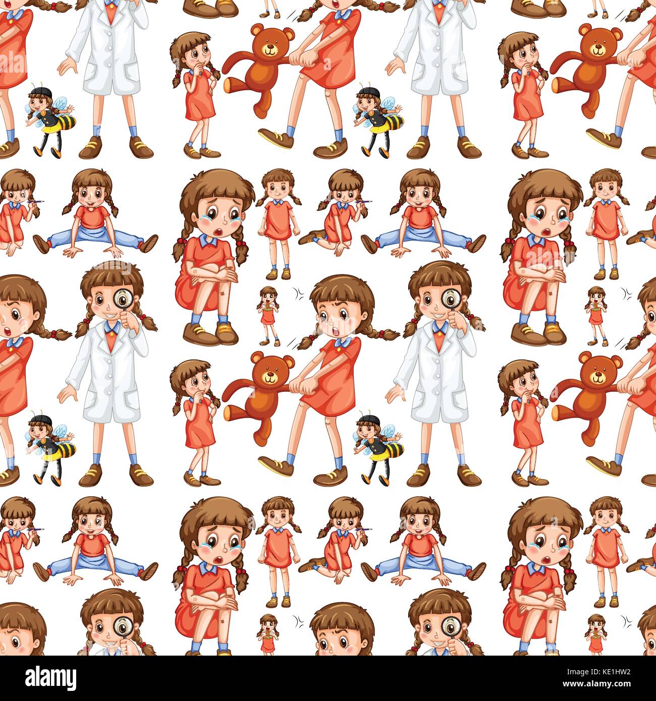 Seamless girls in different actions illustration Stock Vector Image ...