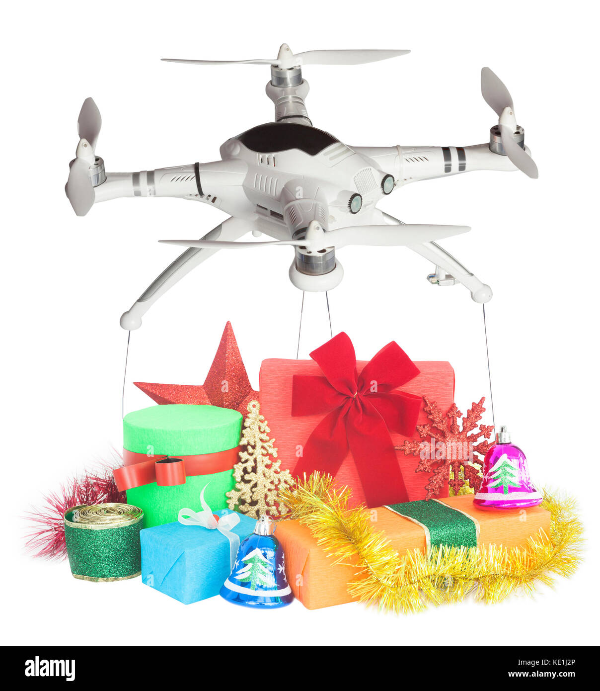 drone delivery of gifts for Christmas holiday Stock Photo - Alamy