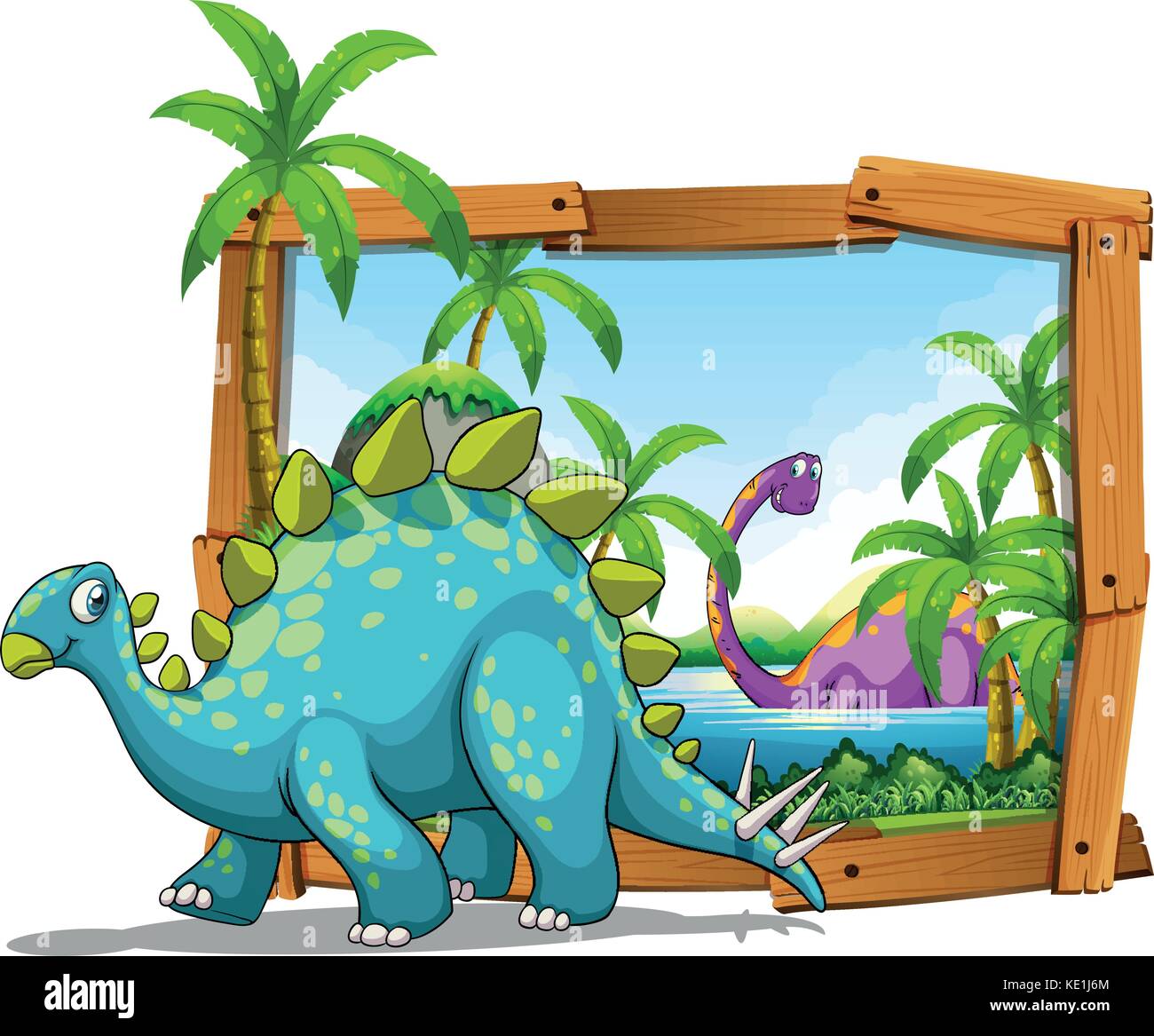 Two dinosaurs in wooden frame illustration Stock Vector Image & Art - Alamy