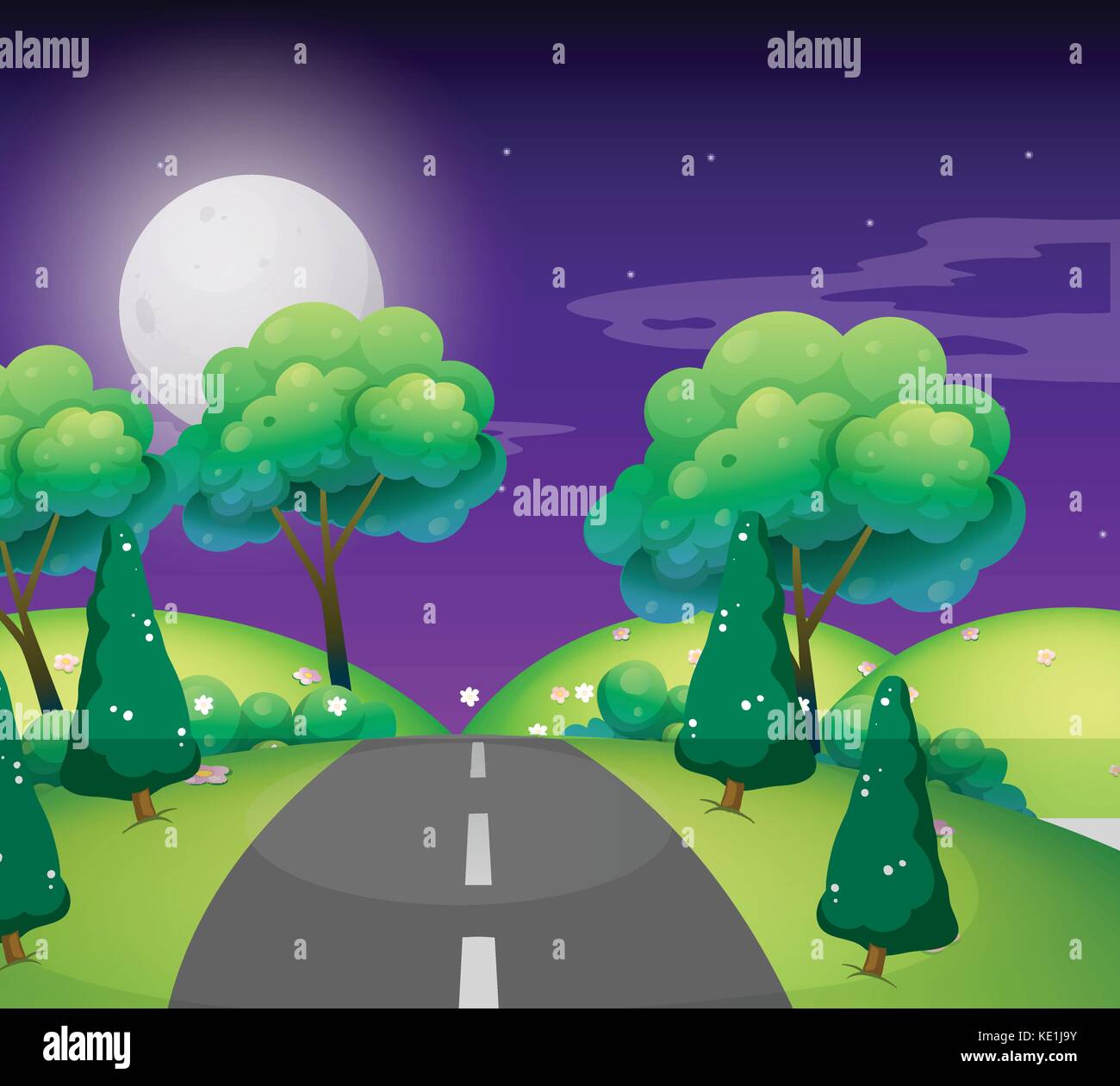 Scene with empty road at night illustration Stock Vector Image & Art ...