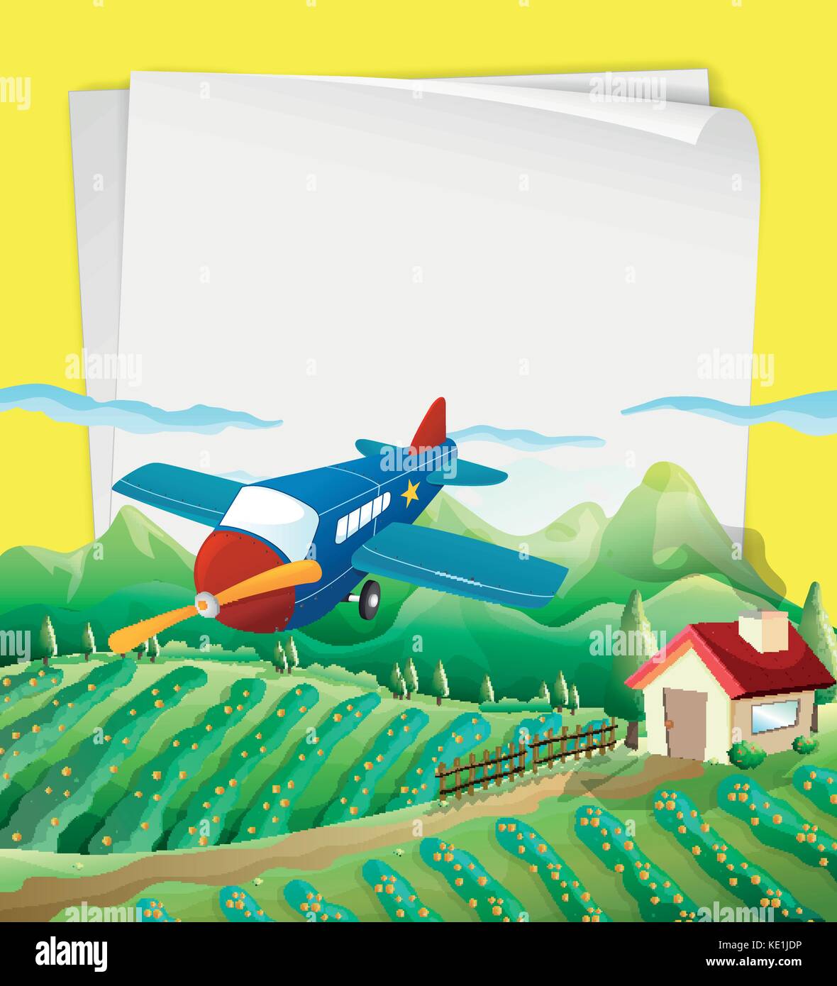 Paper design with airplane flying over the field illustration Stock ...