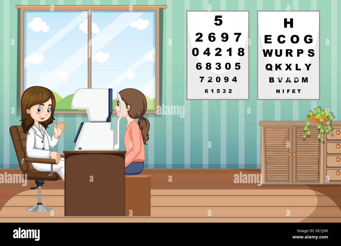 Eye doctor giving treatment to patient in clinic illustration Stock ...
