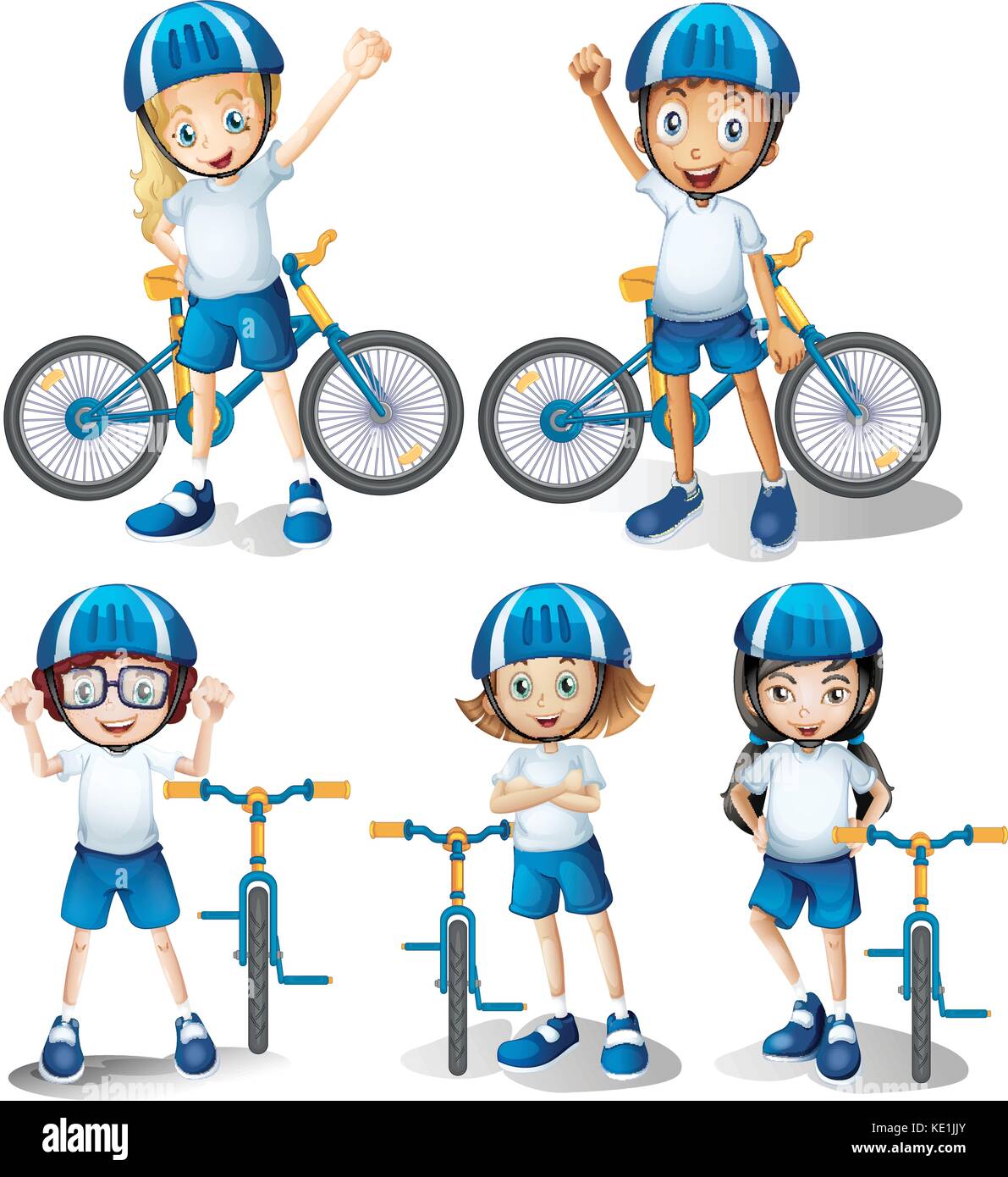 Boys and girls riding bicycle illustration Stock Vector Image & Art - Alamy
