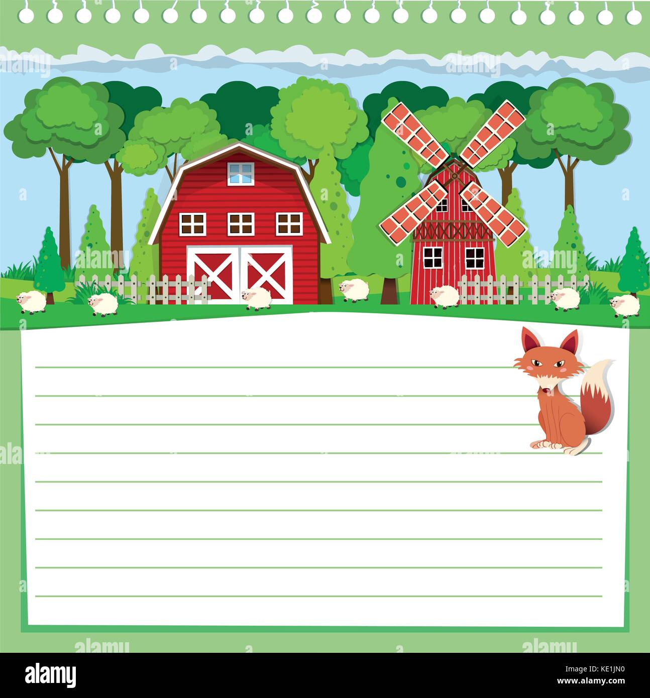 Paper design with fox and farmland illustration Stock Vector Image ...