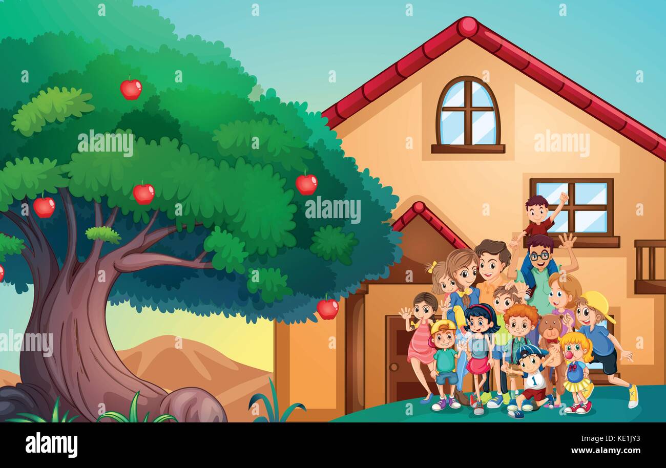 Family members in front of the house illustration Stock Vector Image ...