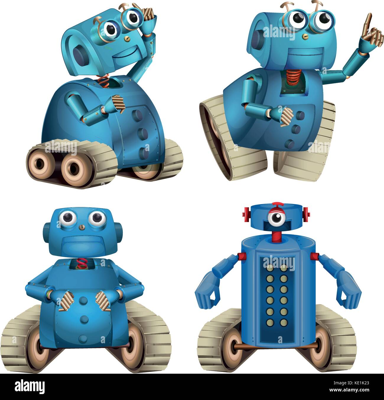 Blue robots doing different things illustration Stock Vector Image ...