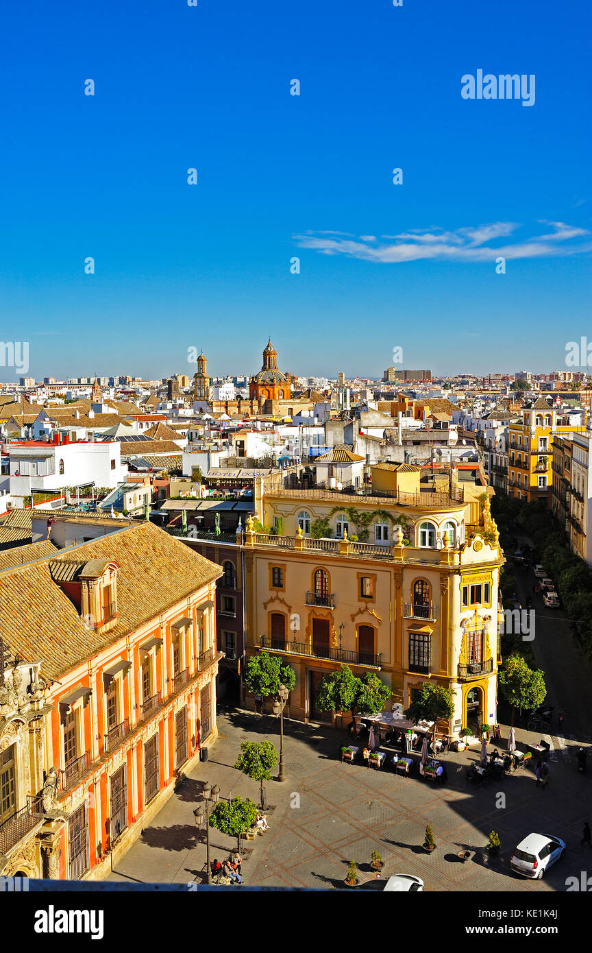 view of city from the Cathedral of Saint Mary of the See, Seville ...