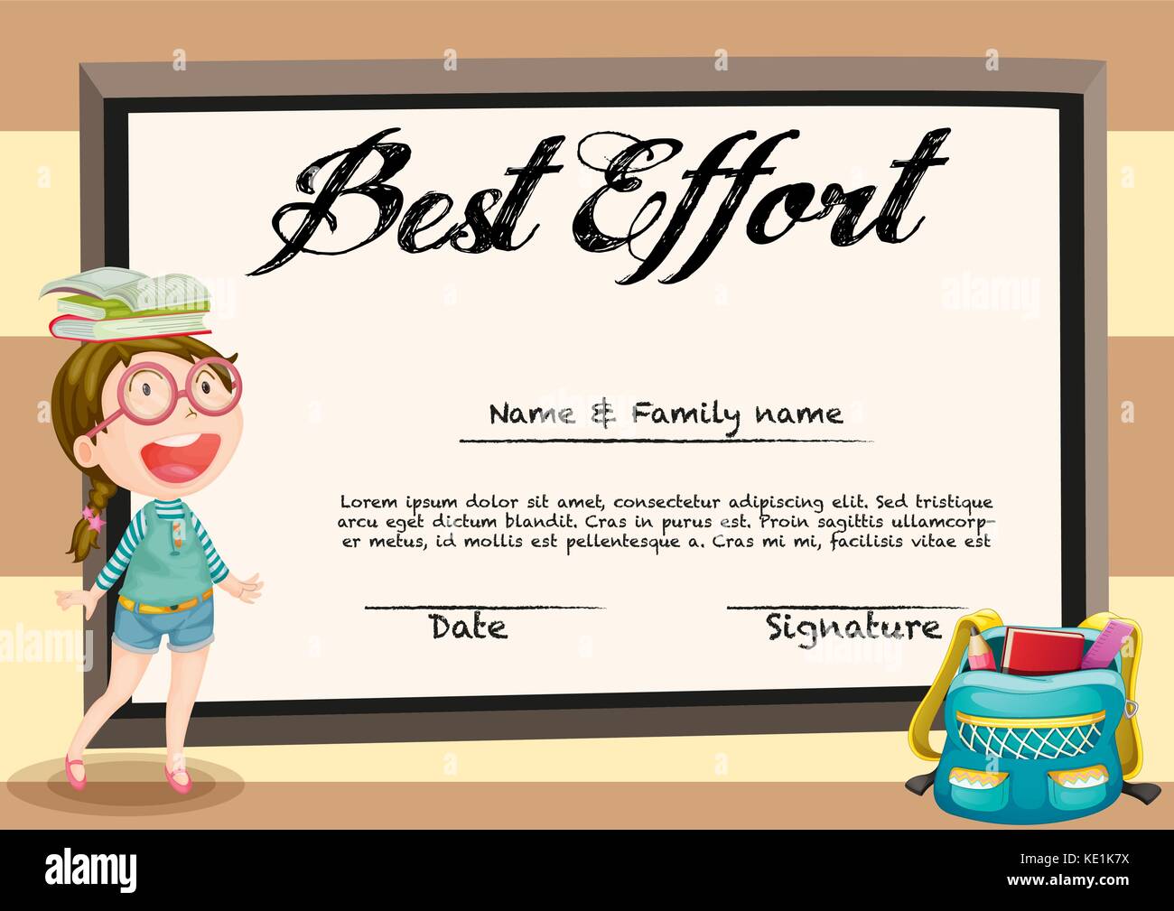 Certificate with girl and books illustration Stock Vector Image & Art ...