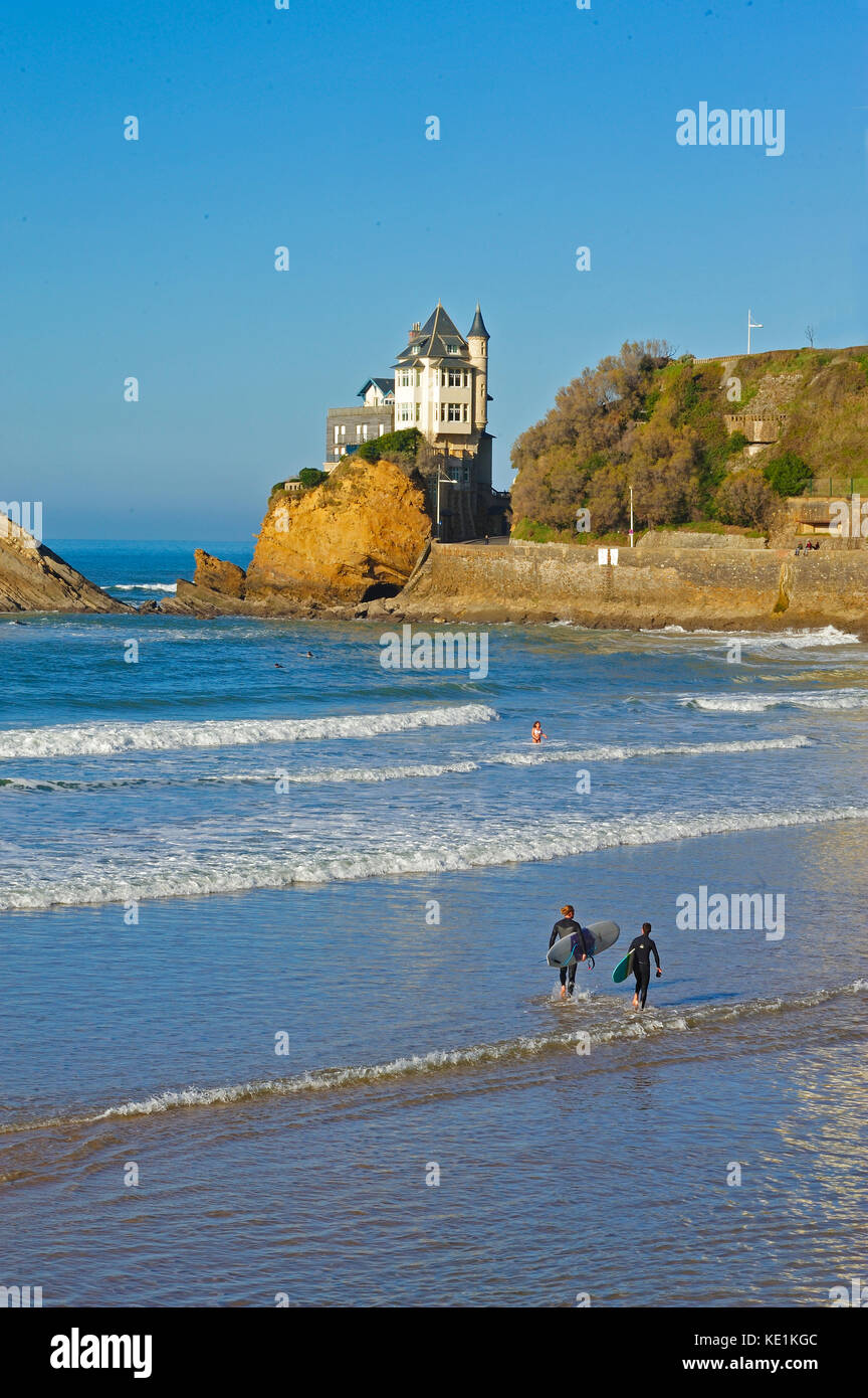 Cote des Basques Beach and Villa Belza, Biarritz, Pyrenees-Atlantiques ...