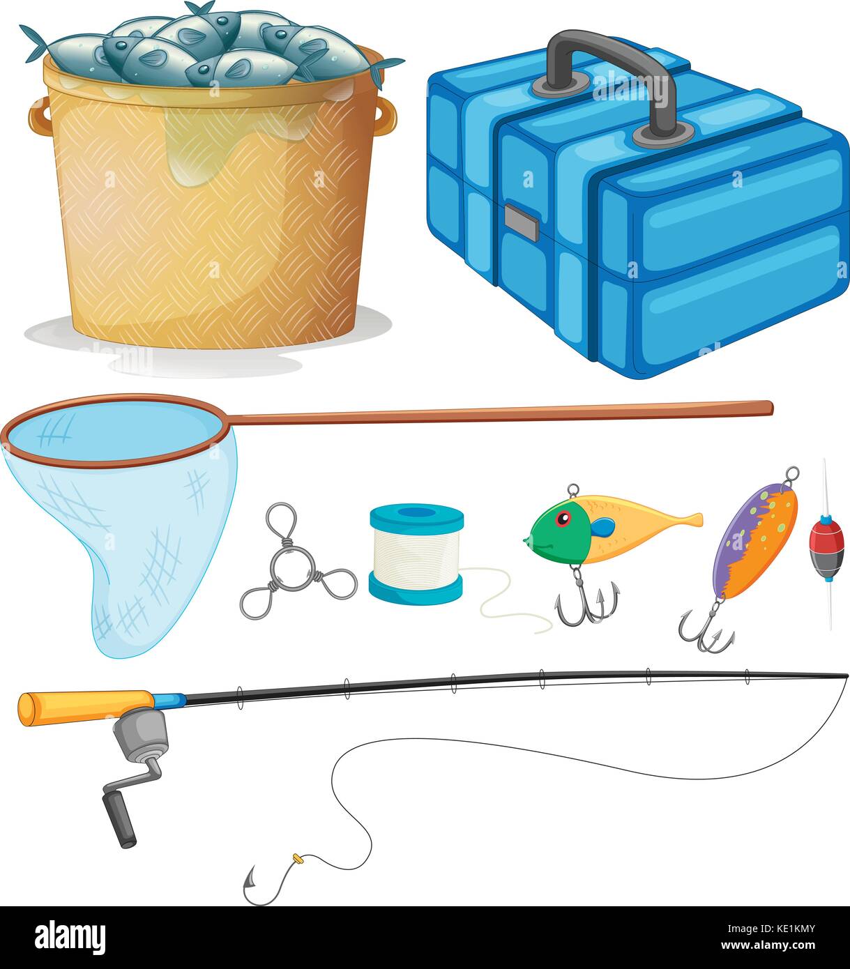 Fishing set with fishing pole and tools illustration Stock Vector Image ...